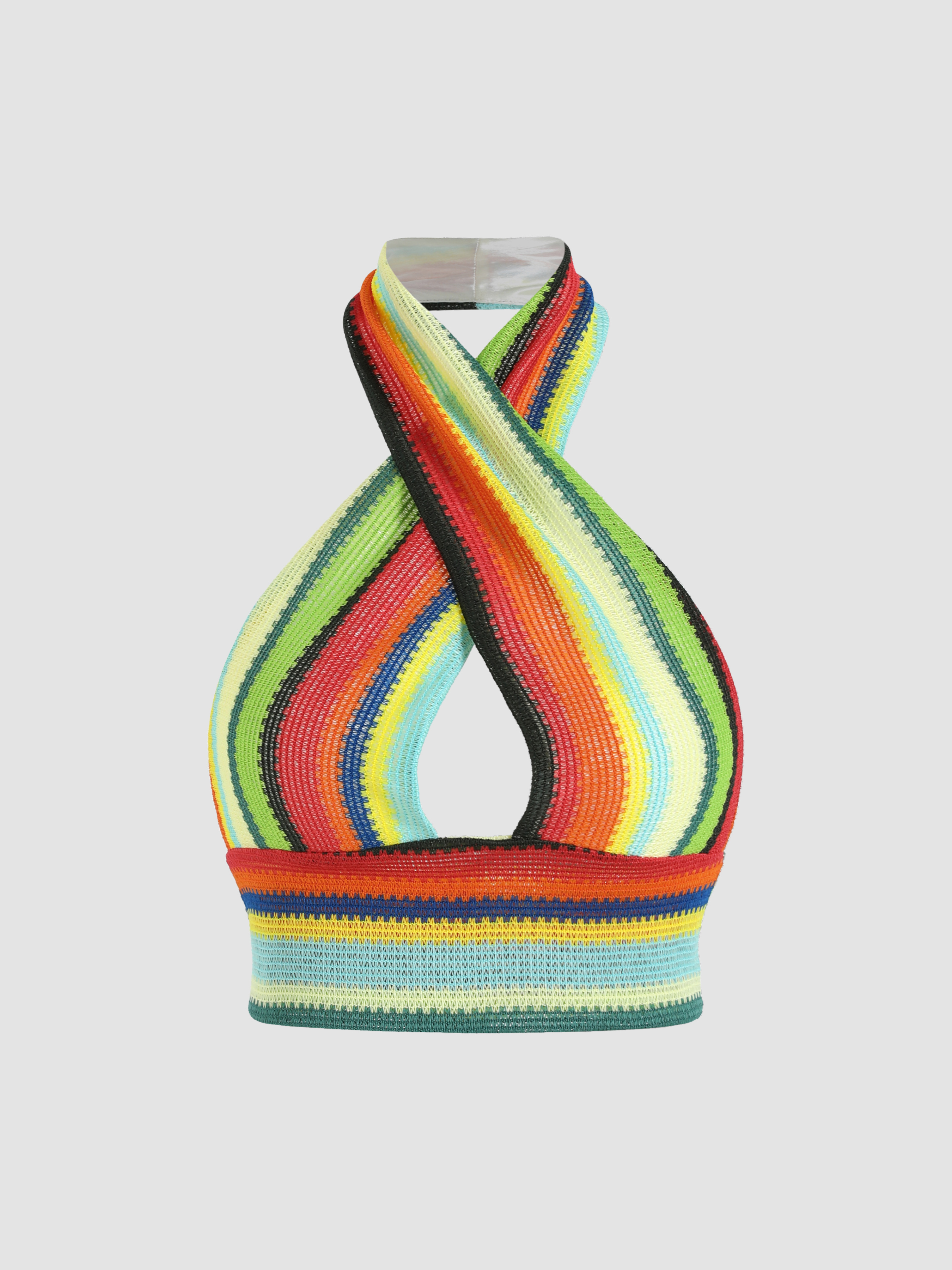 Rainbow Striped Halter Top For Vacation