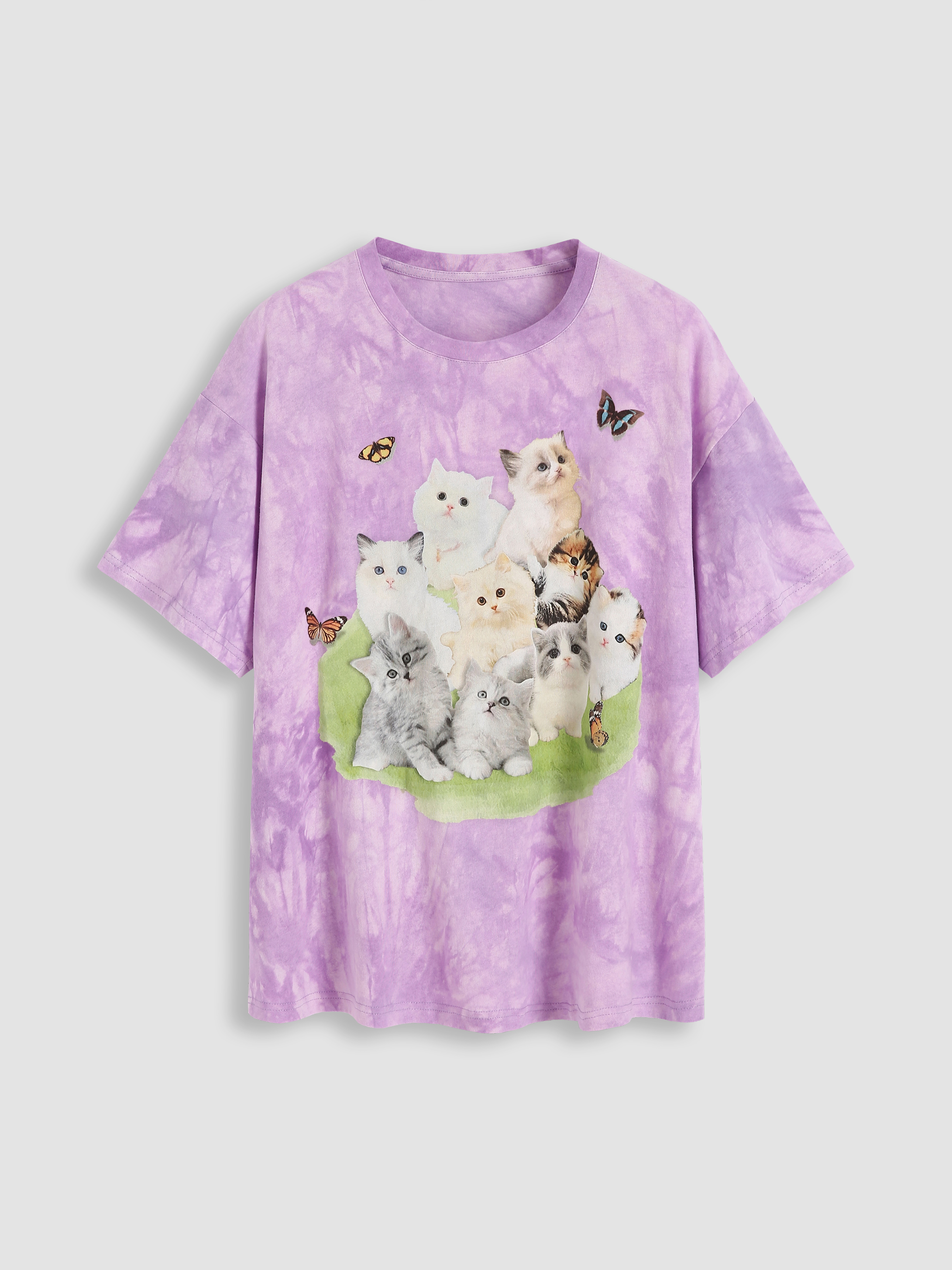 Cute Cat Graphic Tee For Daily Casual Picnic
