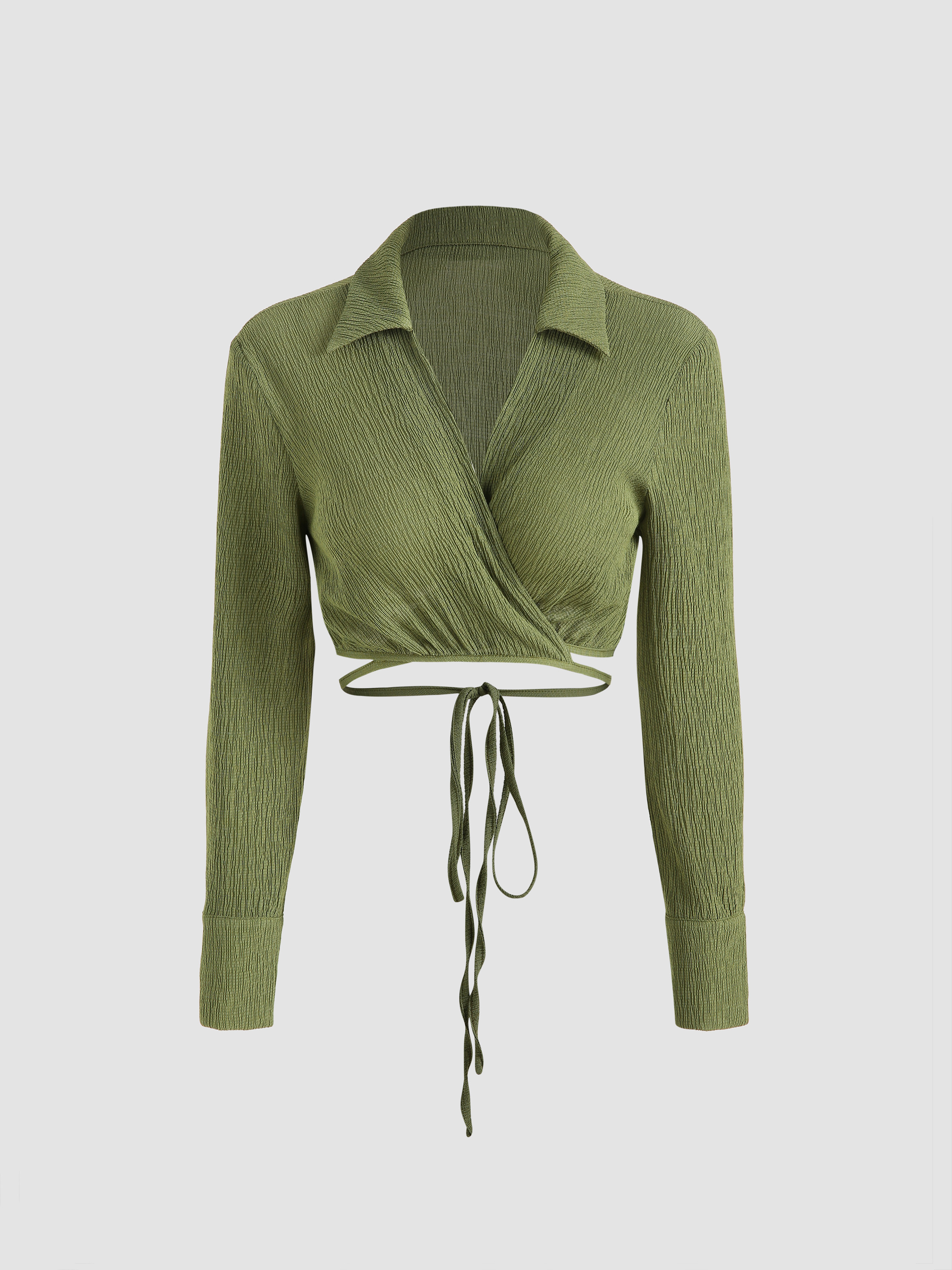 Texture Tie Waist Blouse For Daily Casual Date