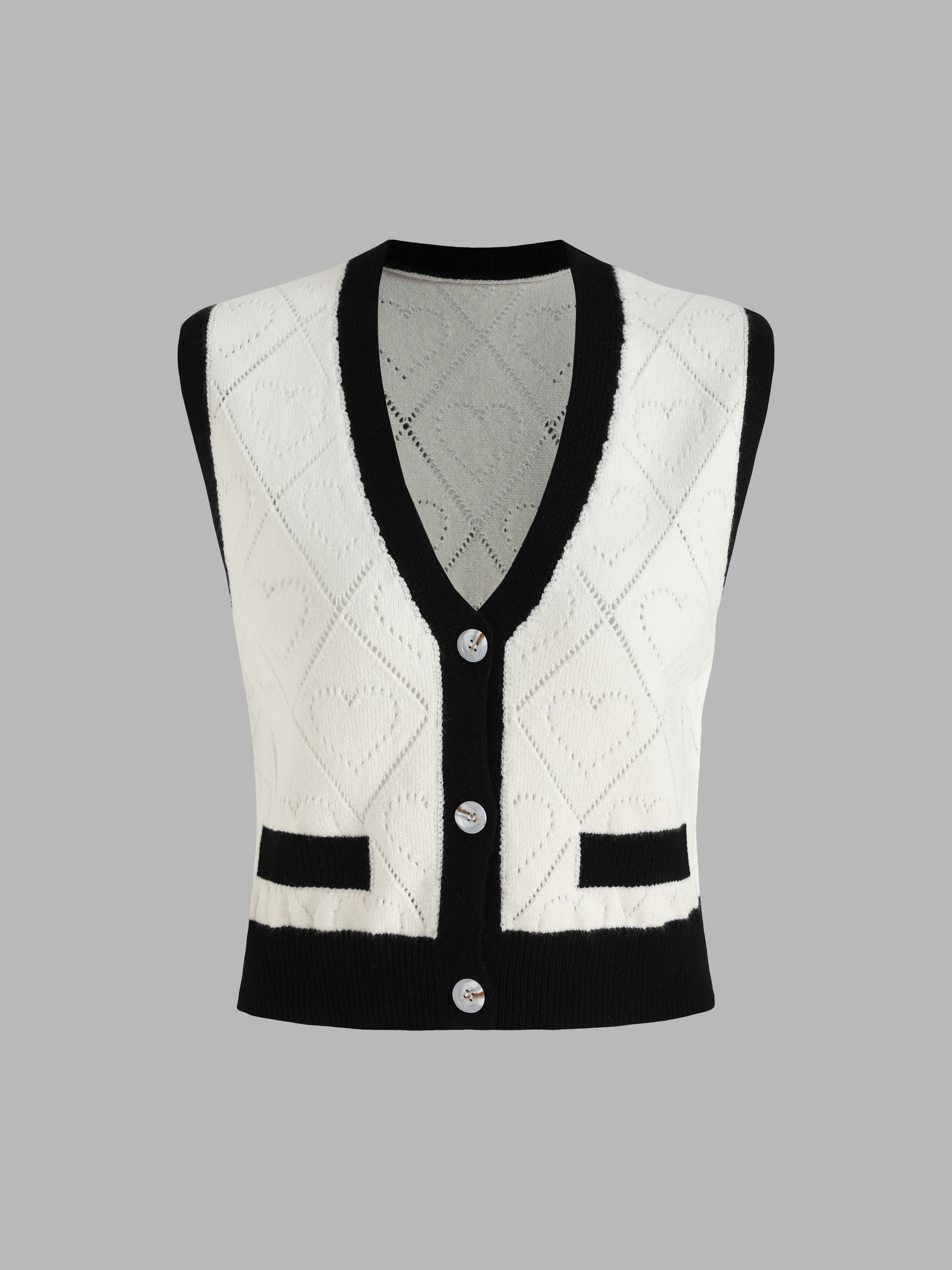 Heart Detail Button Up Knit Vest For Daily Casual Exhibition