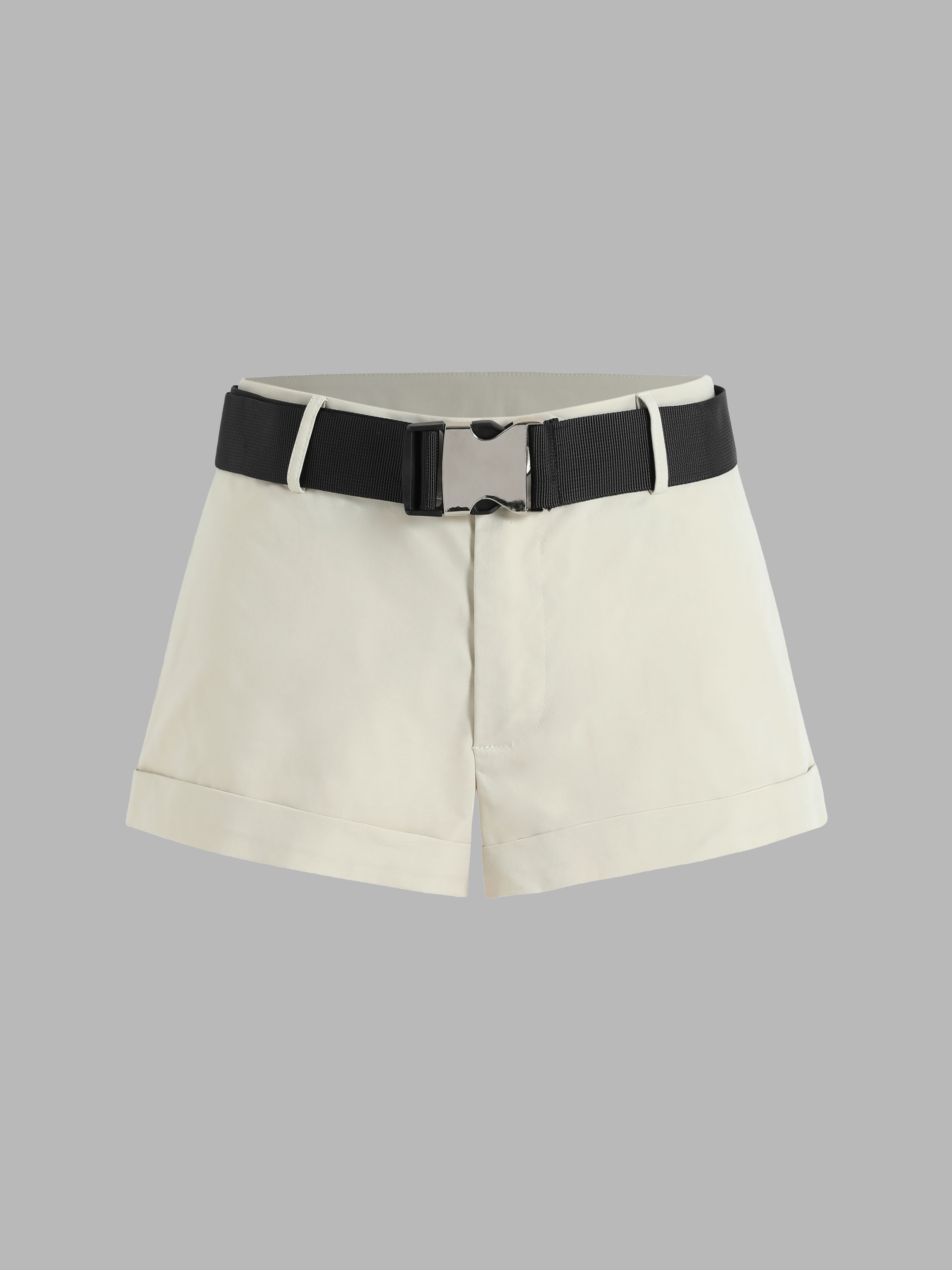 Solid Mini Shorts With Belt - Cider