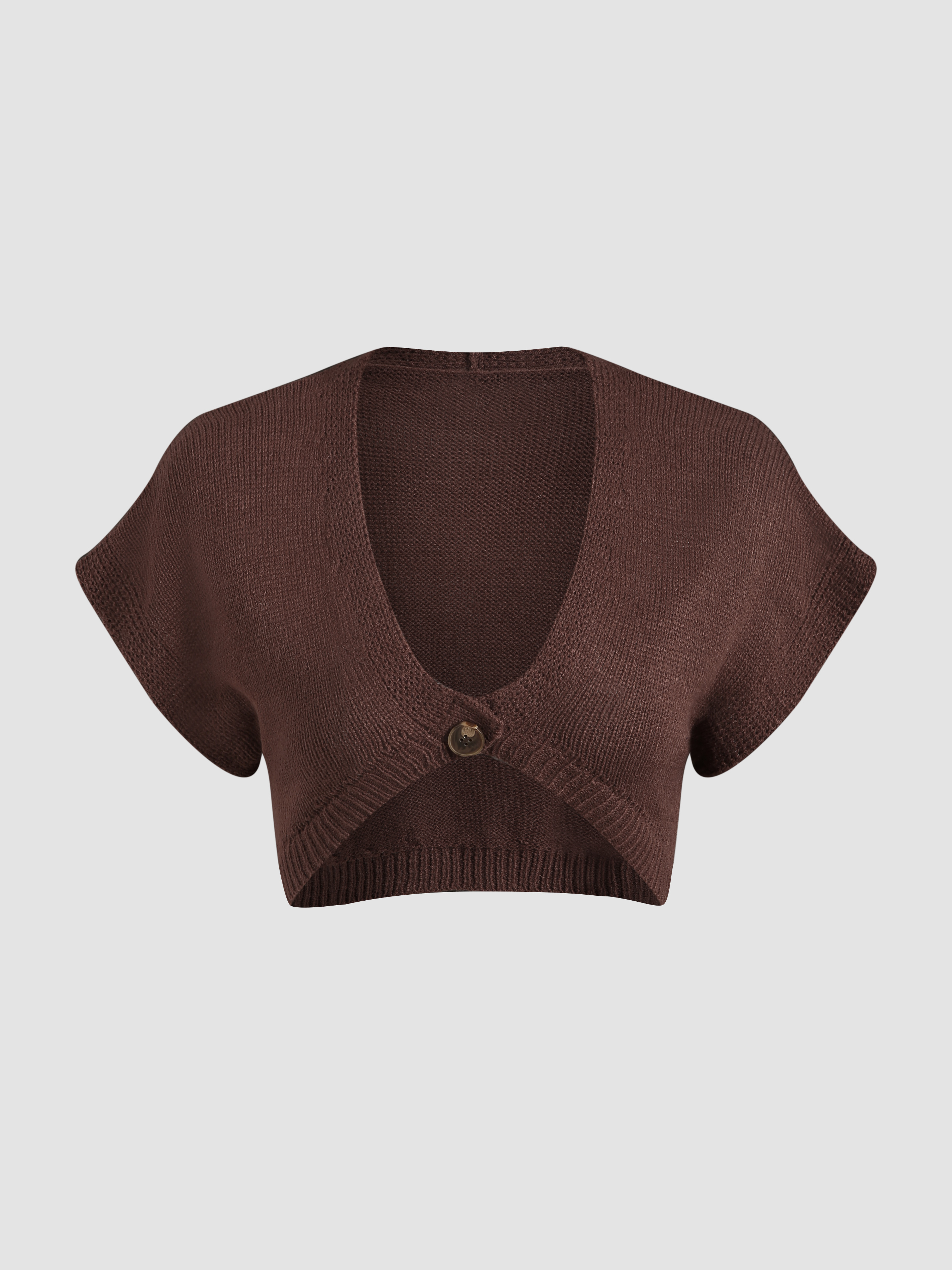Solid Knit Button Crop Top - Cider