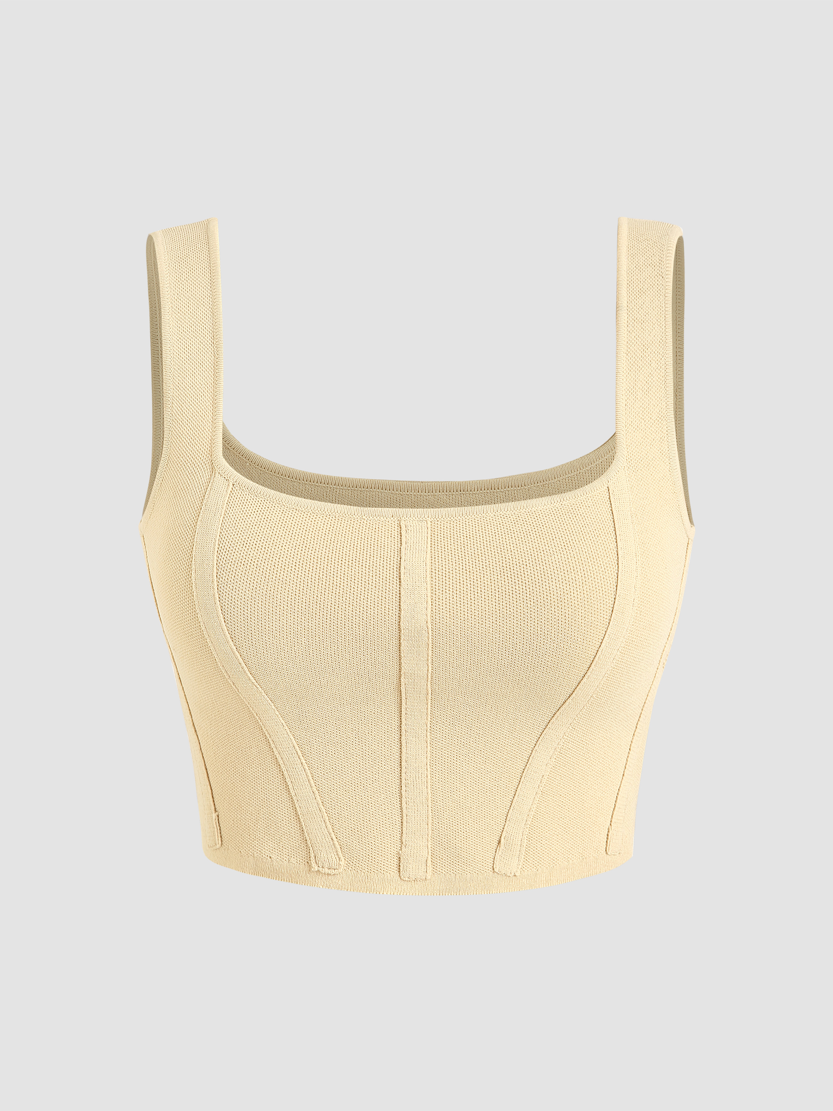 Knit Solid Square Neck Tank Top - Cider