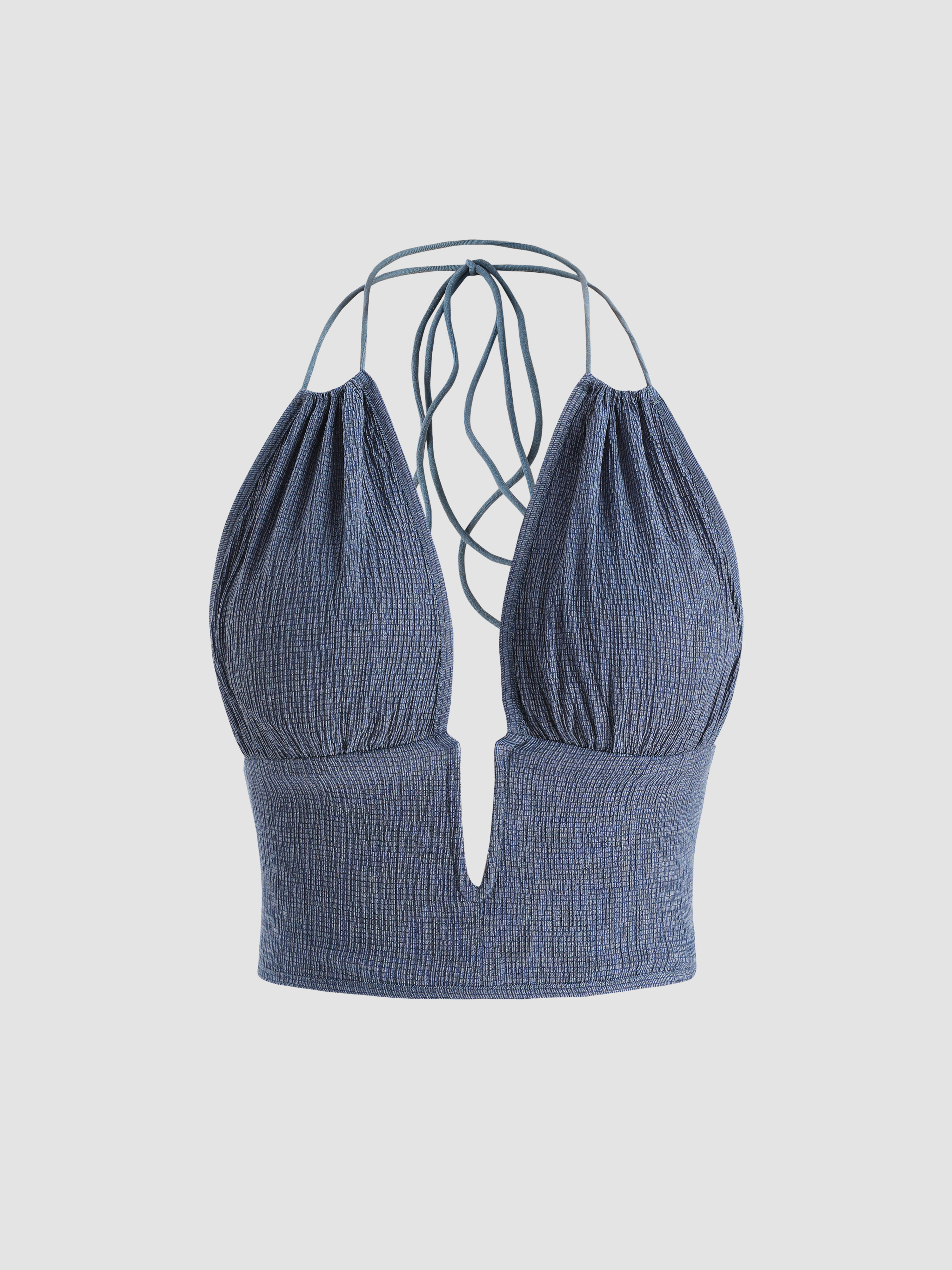 Backless Texture Halter Top For Music Festival/Live House Vacation ...