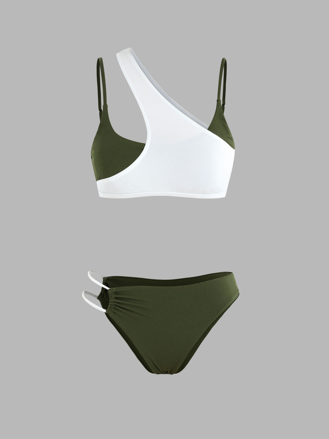 Rib Asymmetrical Bikini Swimsuit Cider