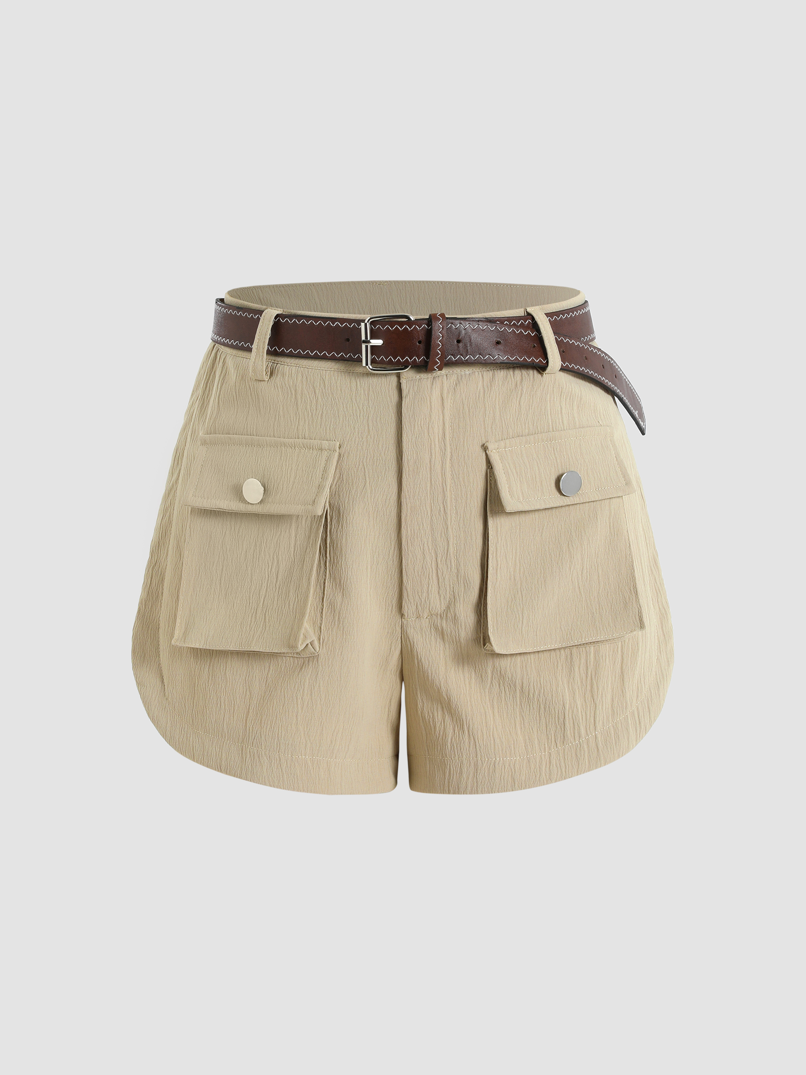 Texture Pocket Cargo Shorts With Belt - Cider