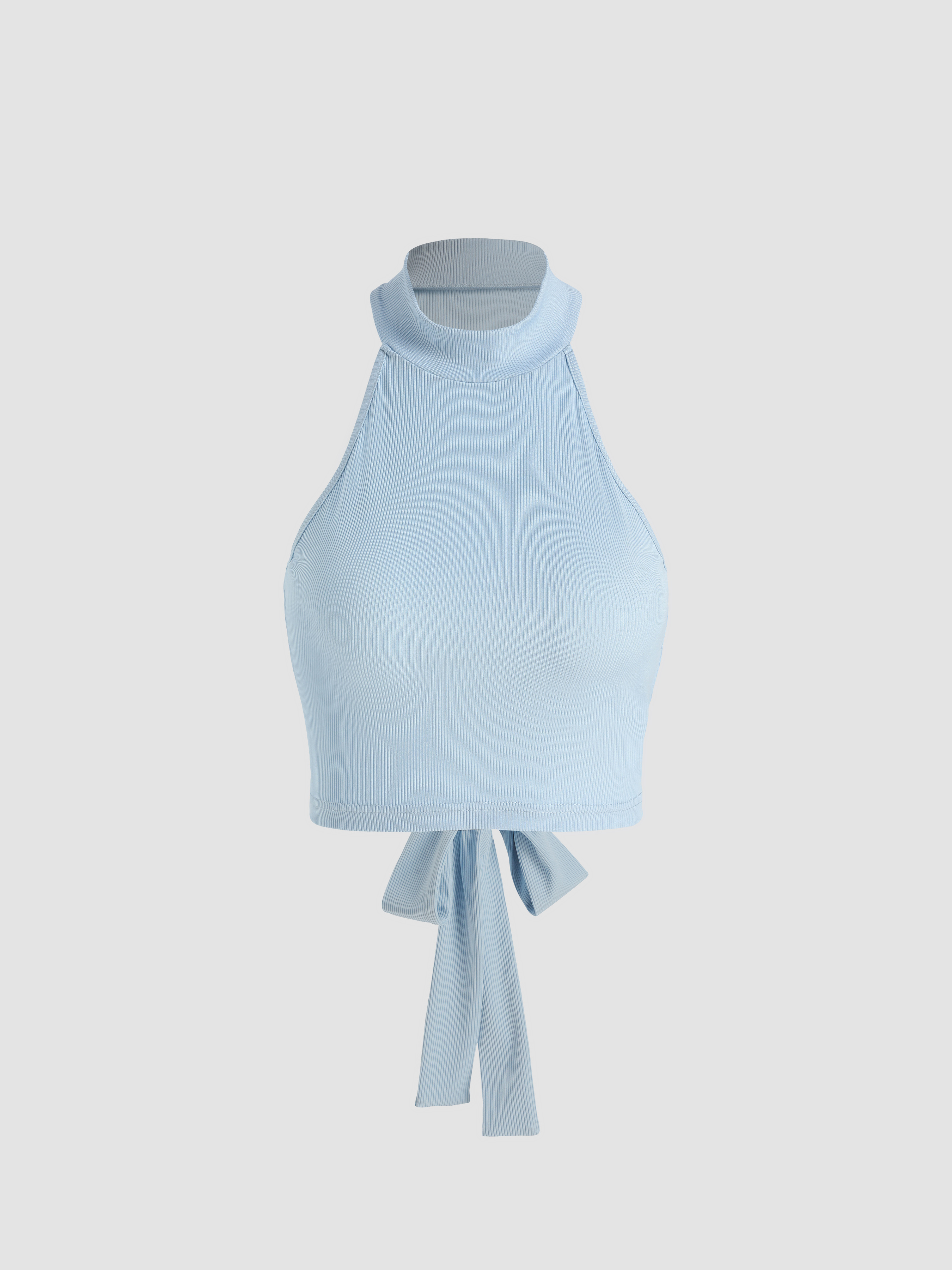 Rib Halter Tie Back Crop Top - Cider