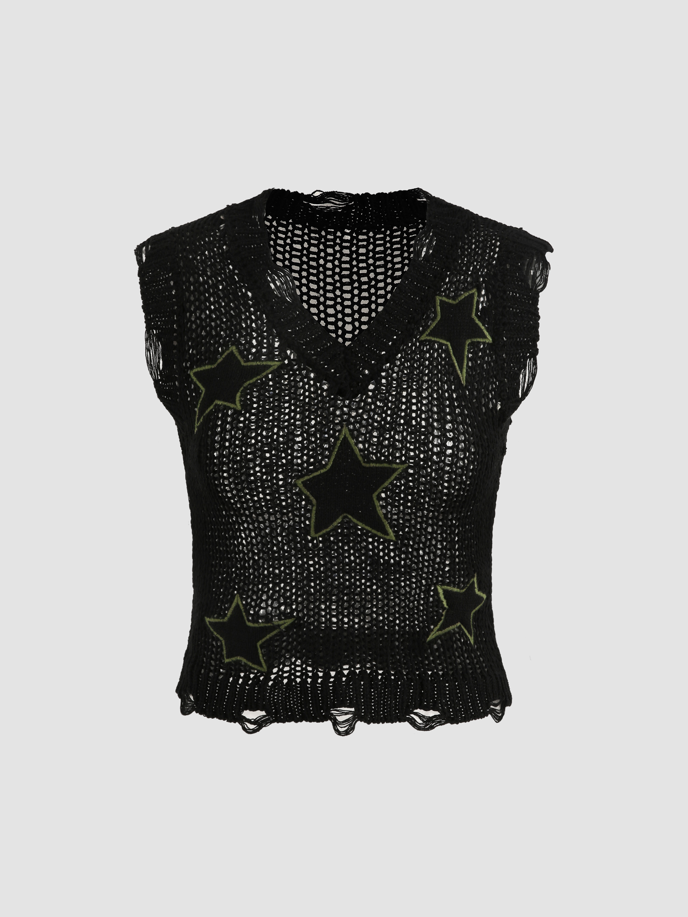 Star Pattern Crochet Tank Top - Cider