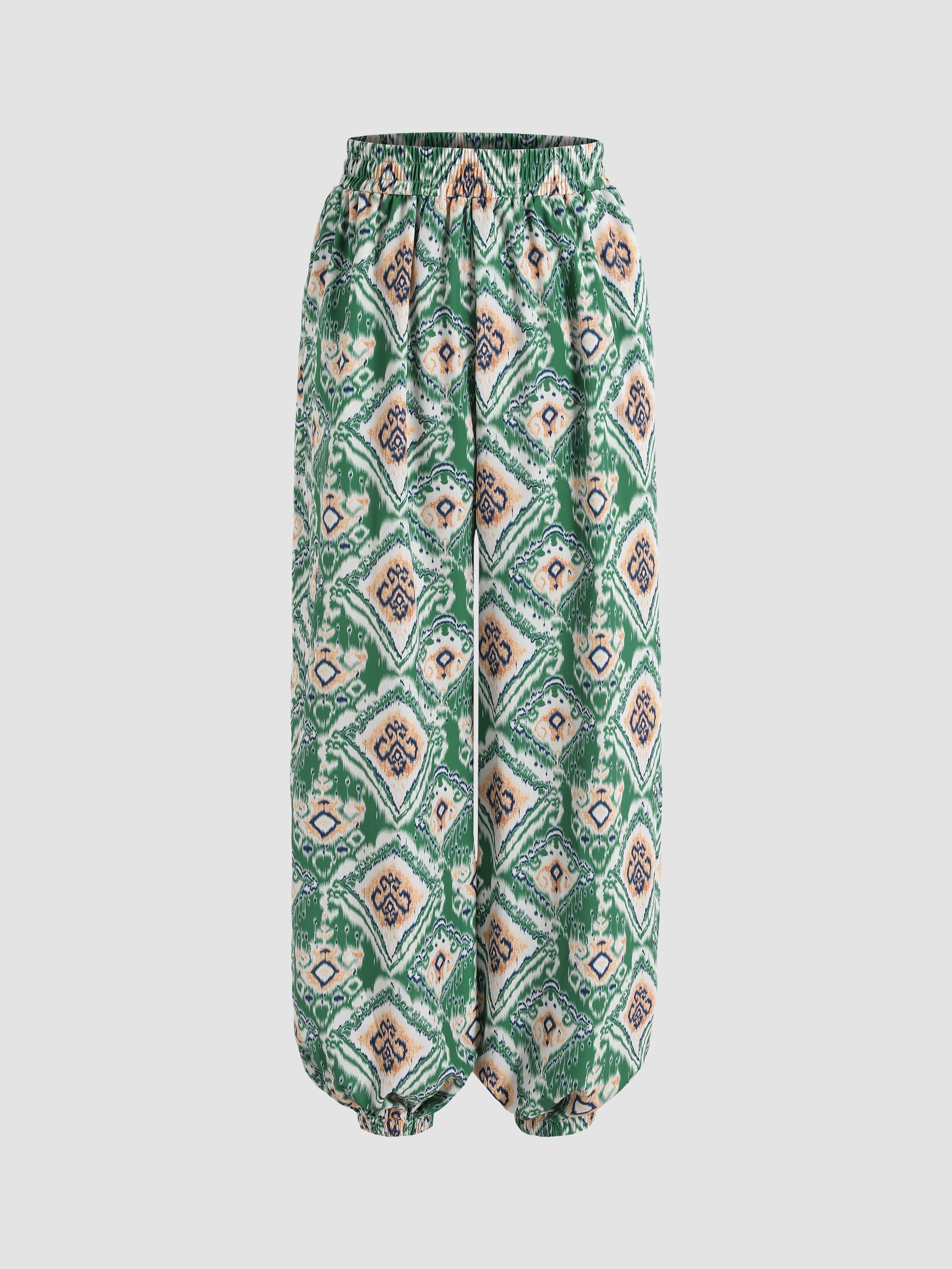 Geometric Elastic Waist Pants - Cider