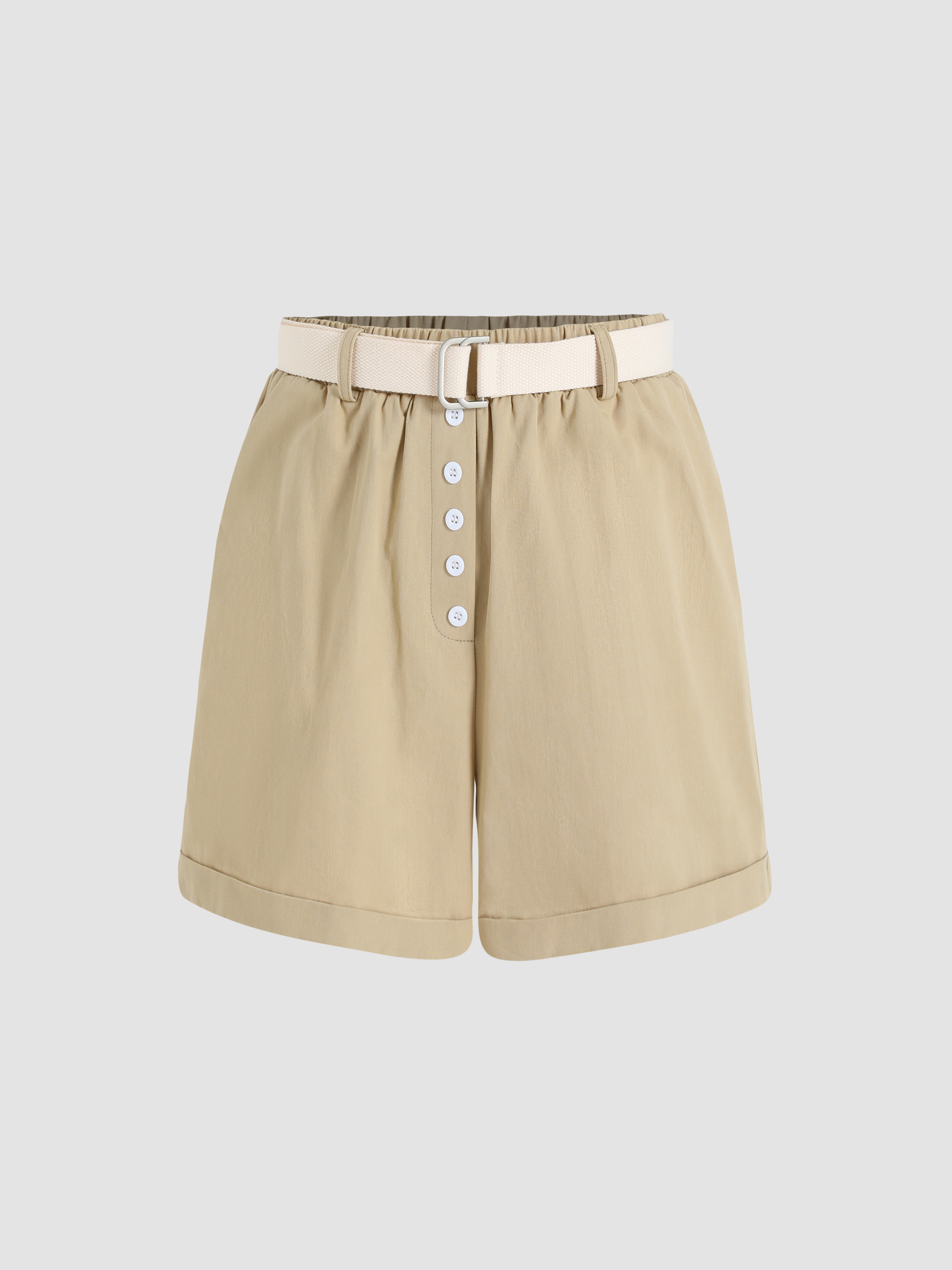 Solid Button Mini Shorts With Belt For Daily Casual School Vacation
