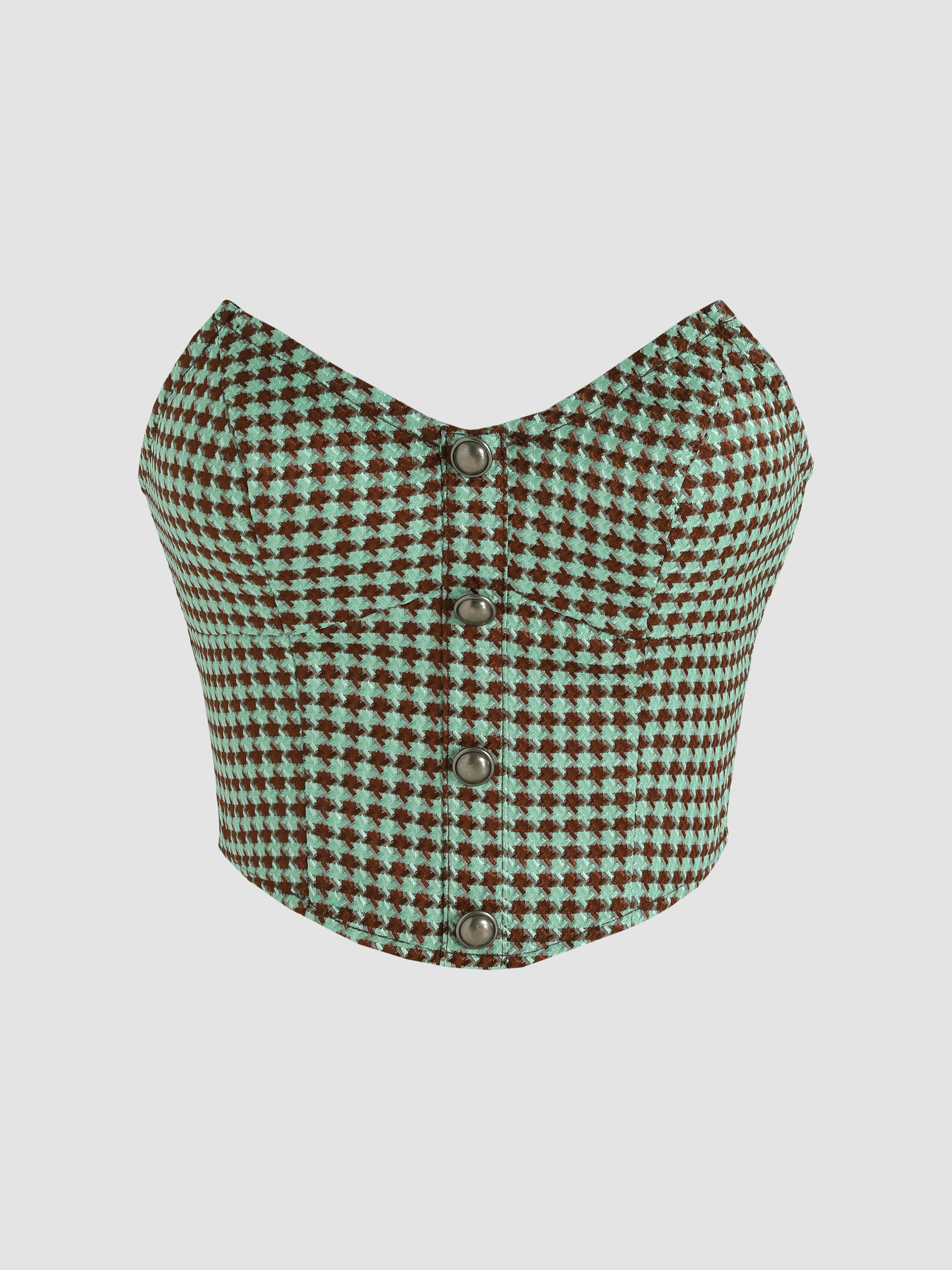 Houndstooth Pattern Tweed Corset Top - Cider