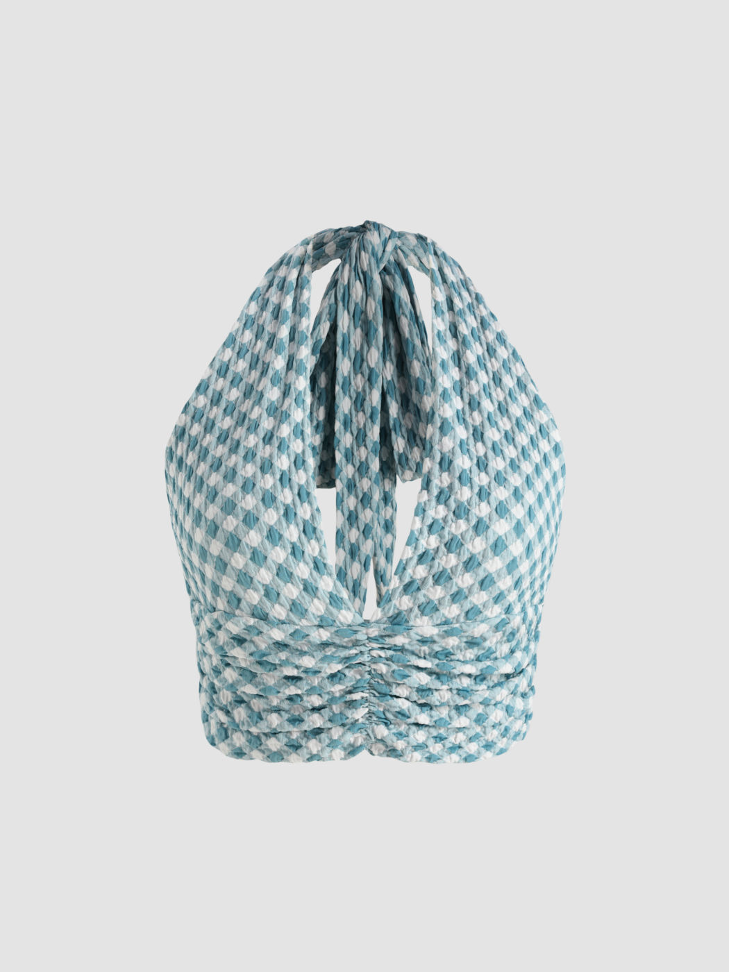 Texture Check Pattern Halter Top - Cider