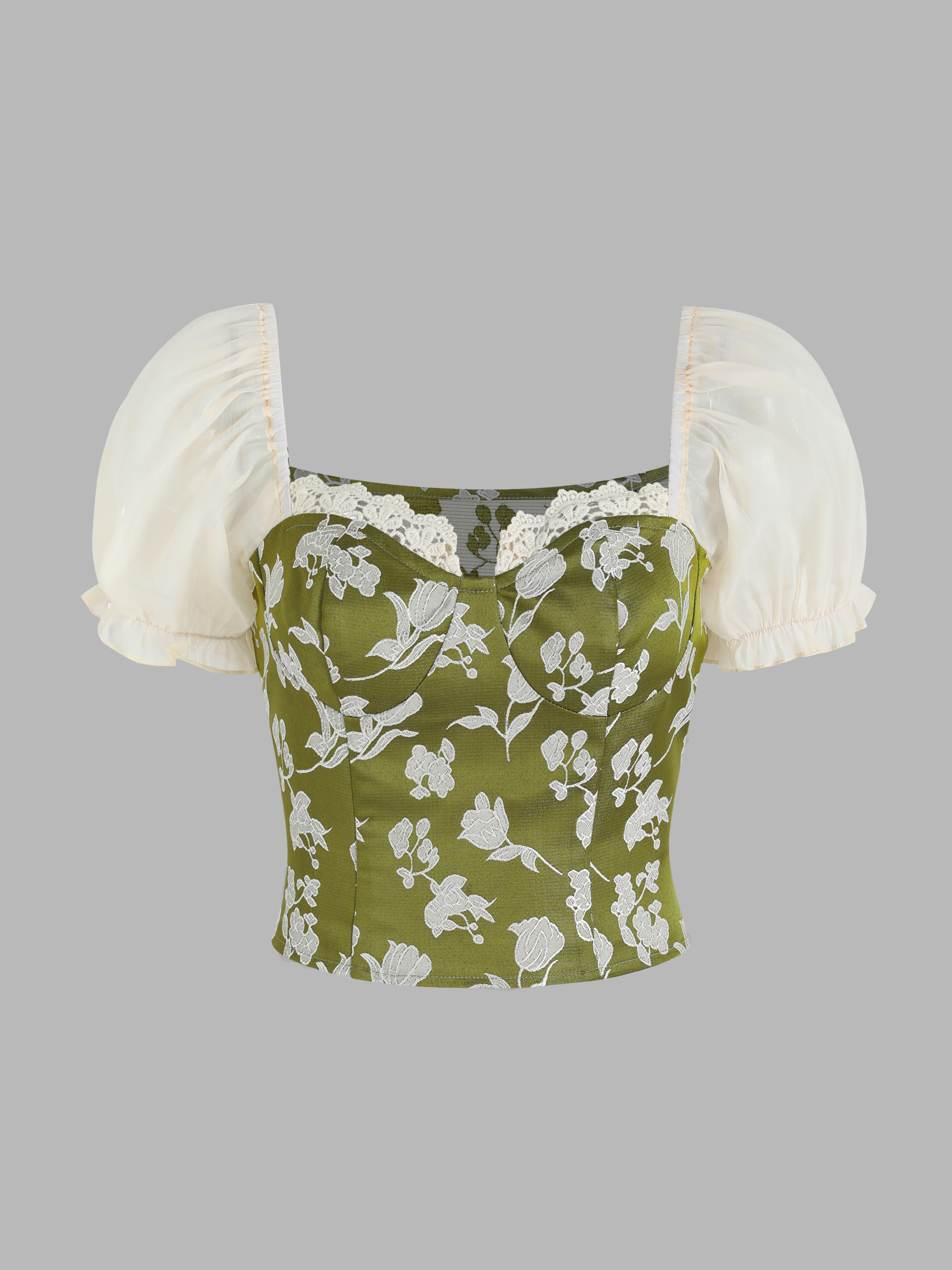 Floral Embroidered Puff Sleeve Top - Cider