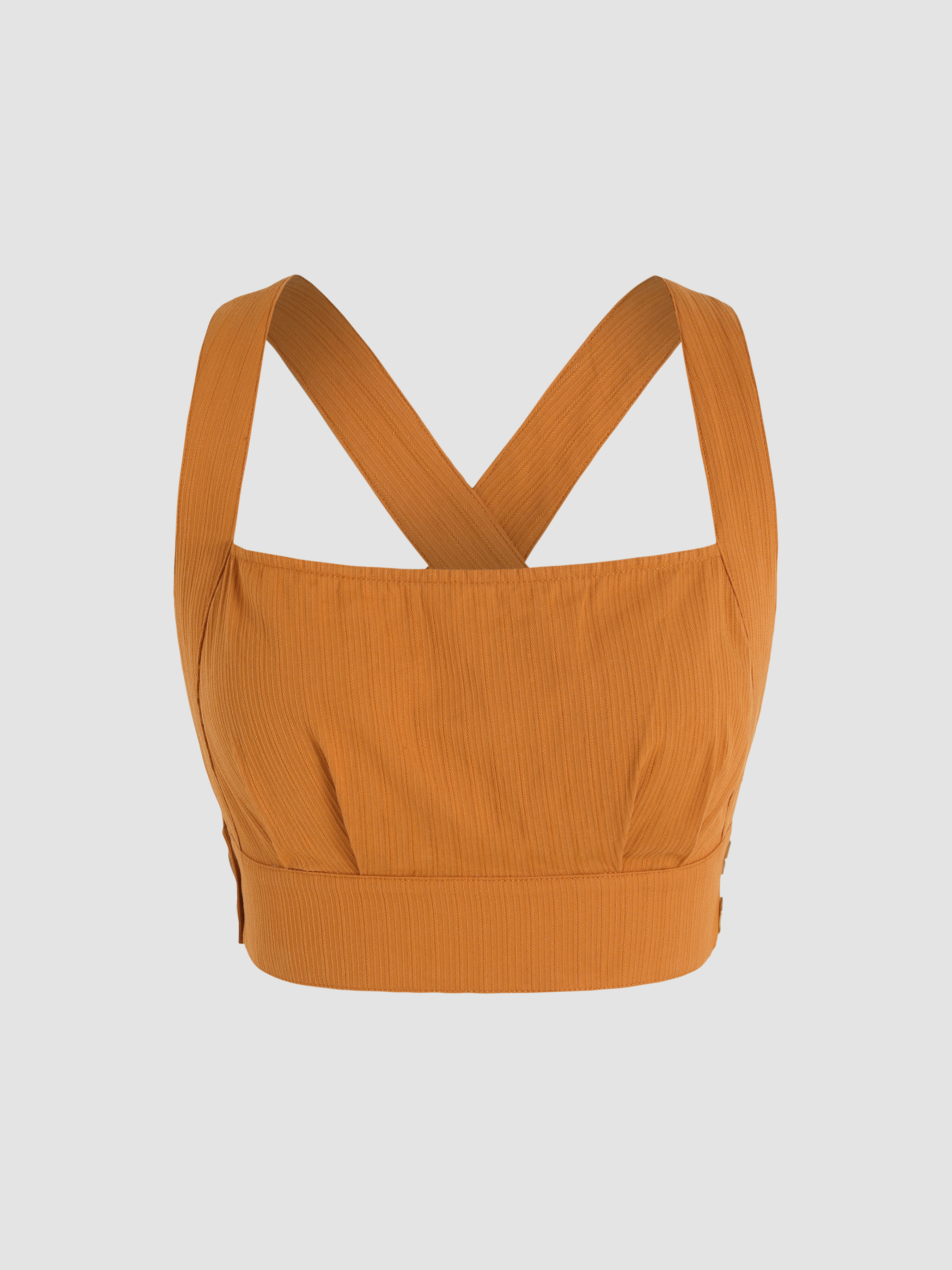 Solid Texture Cross Button Tank Top - Cider