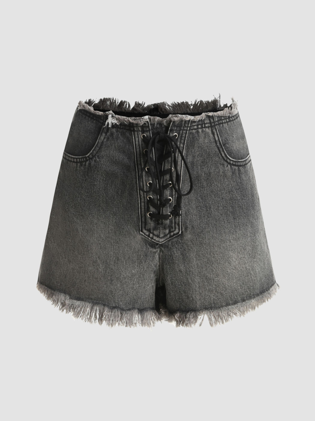 Denim Lace Up Mini Shorts - Cider