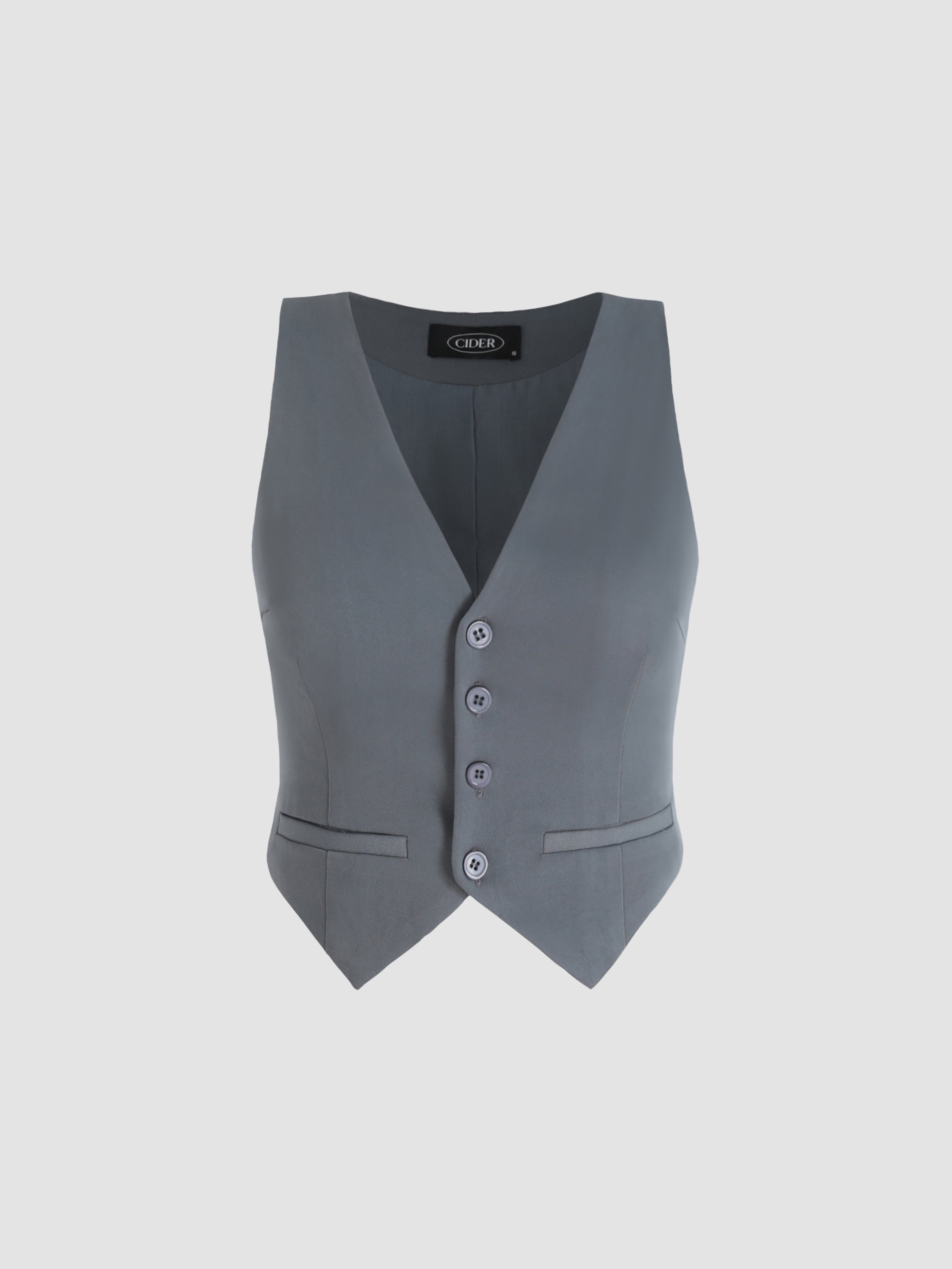 Solid Button Up Belted Vest For Exhibition