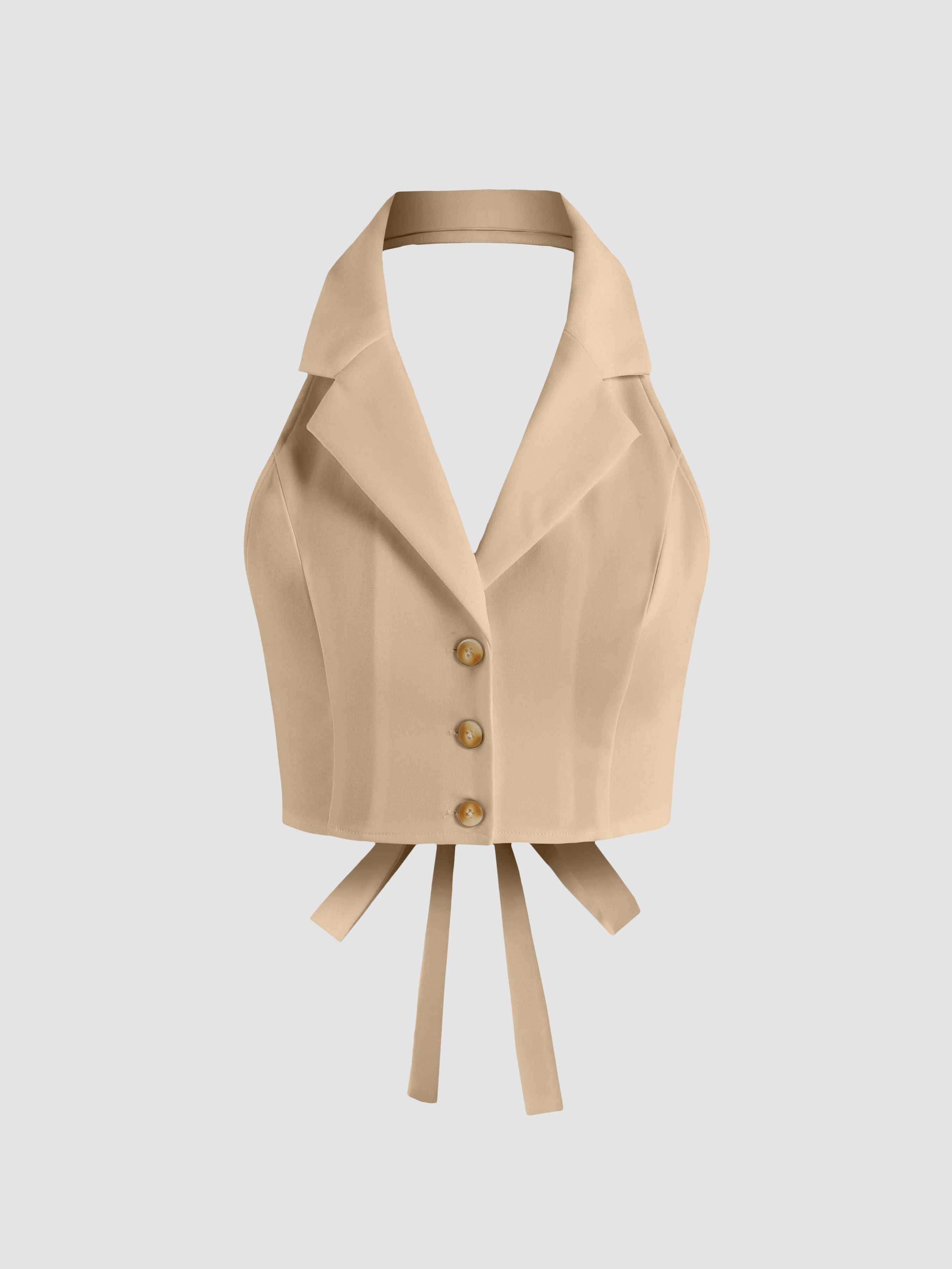 Solid Button Up Halter Top - Cider