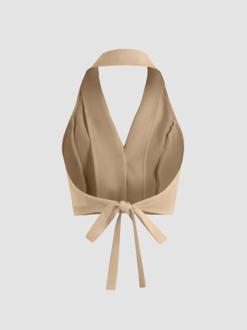 Solid Button Up Halter Top - Cider