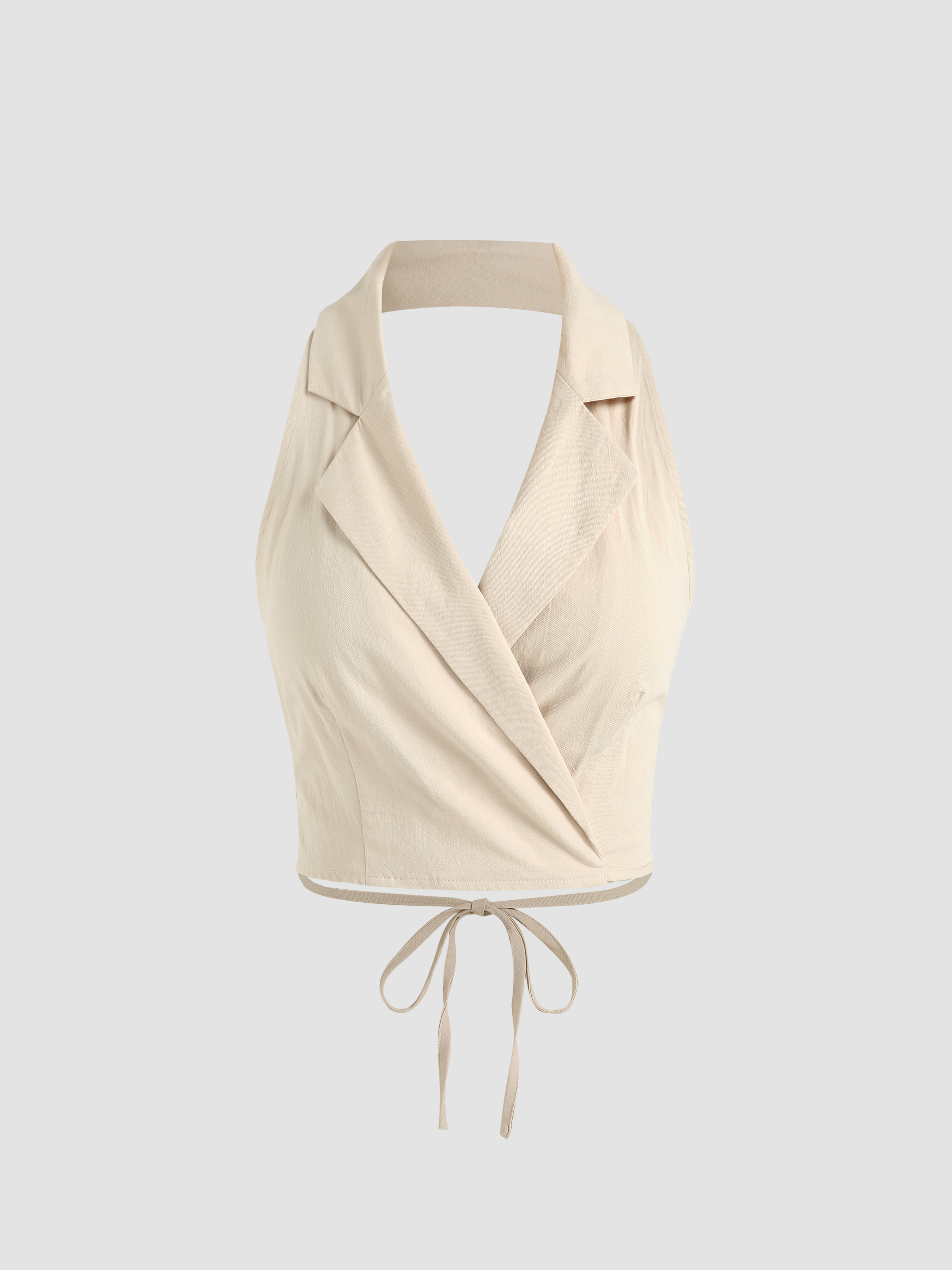 Solid Lapel Collar Crop Top - Cider