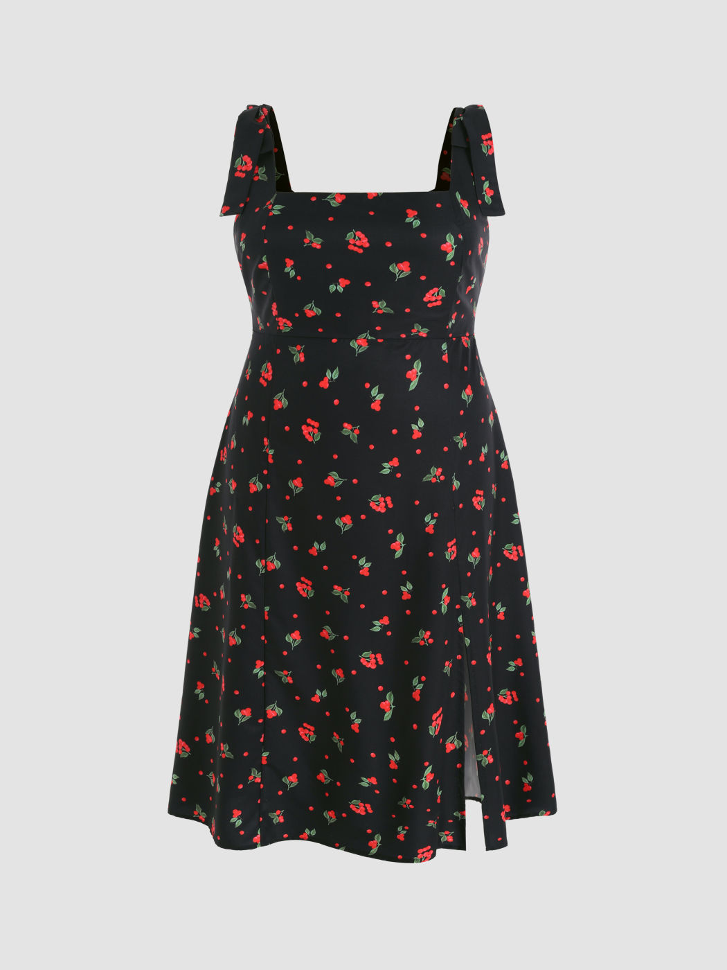 Curve & Plus Cherry Pattern Slit Maxi Dress For Picnic