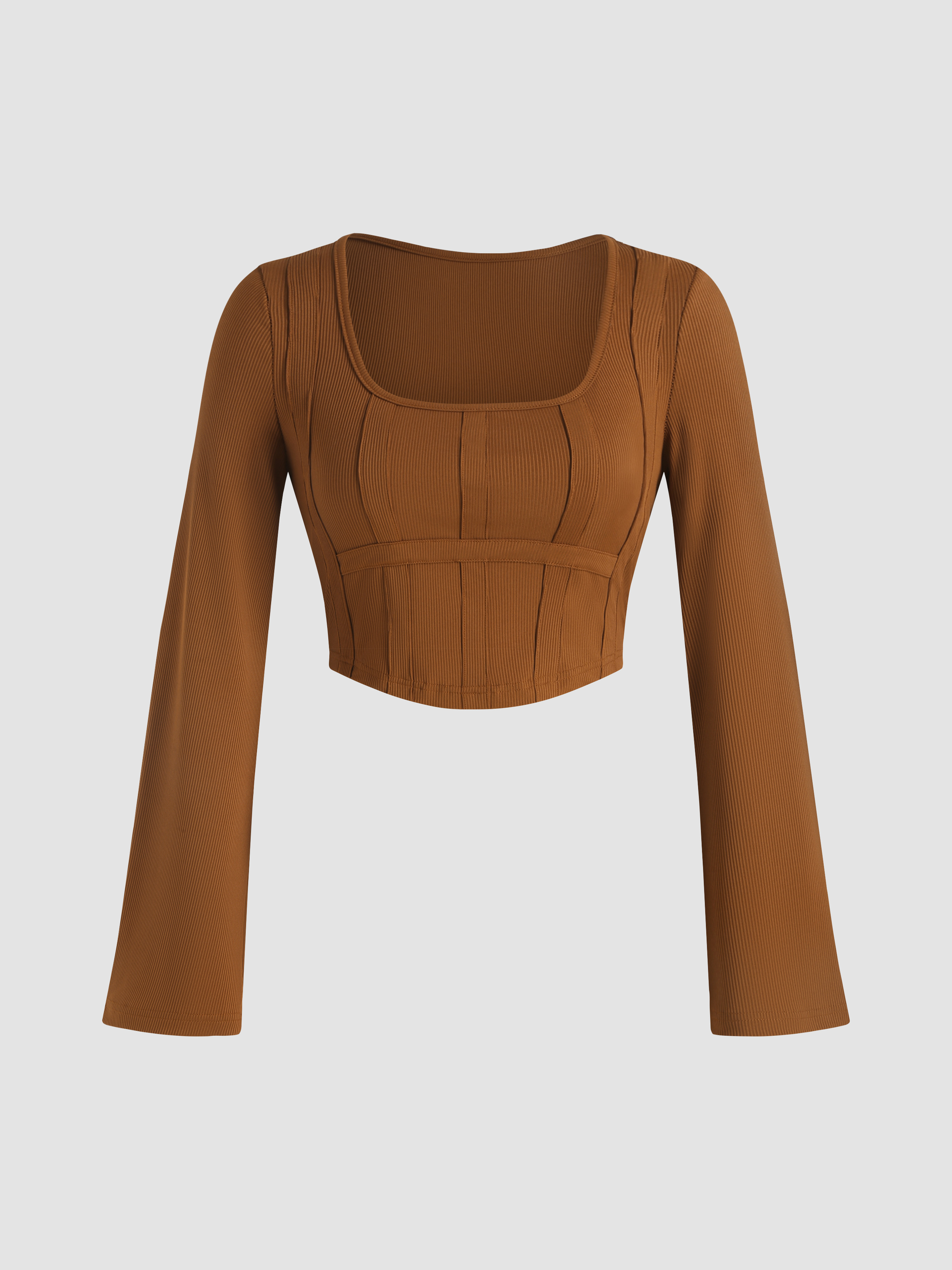 Rib Square Neckline Top - Cider