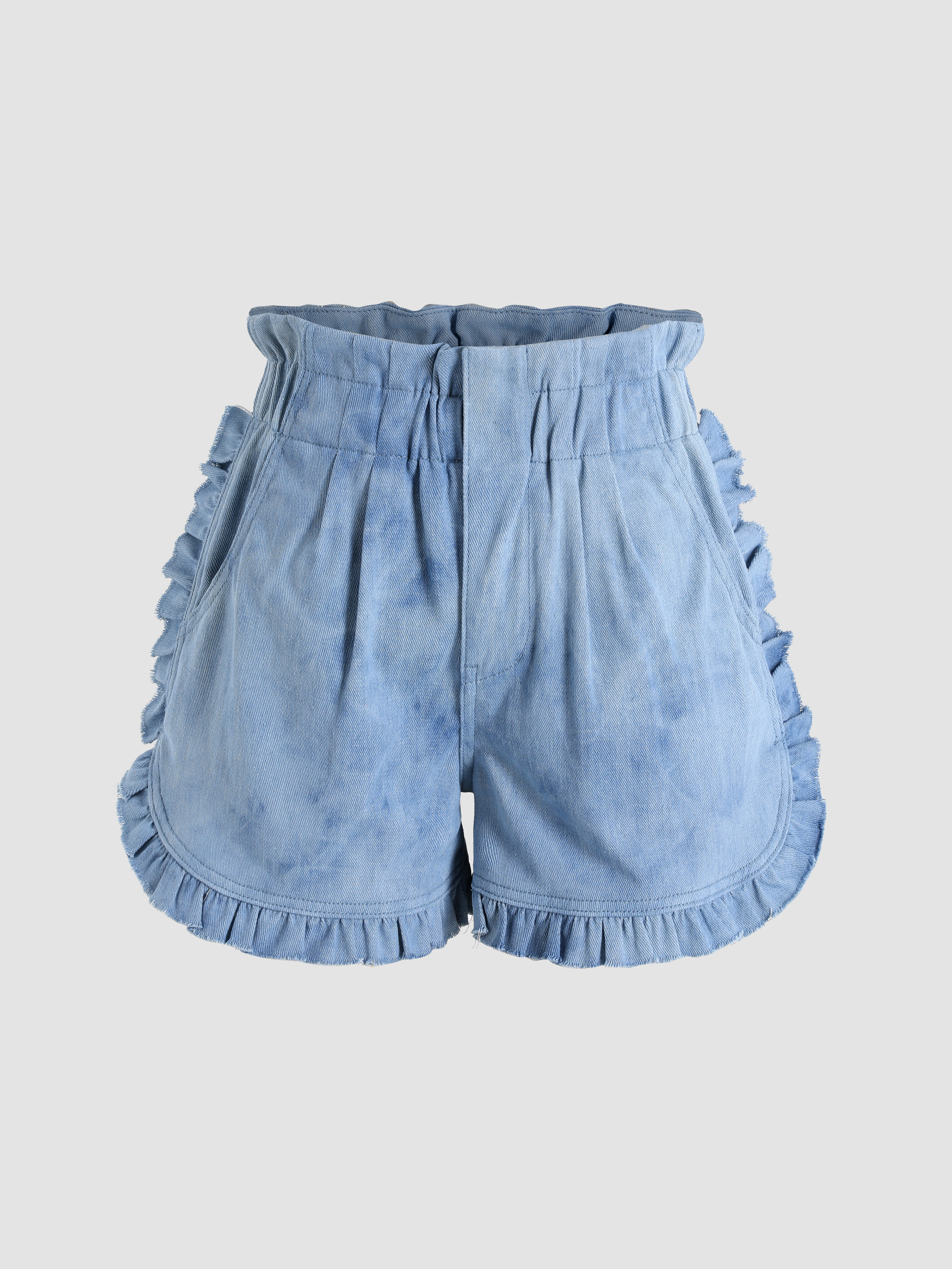 Denim Ruffle Hem Mini Shorts - Cider