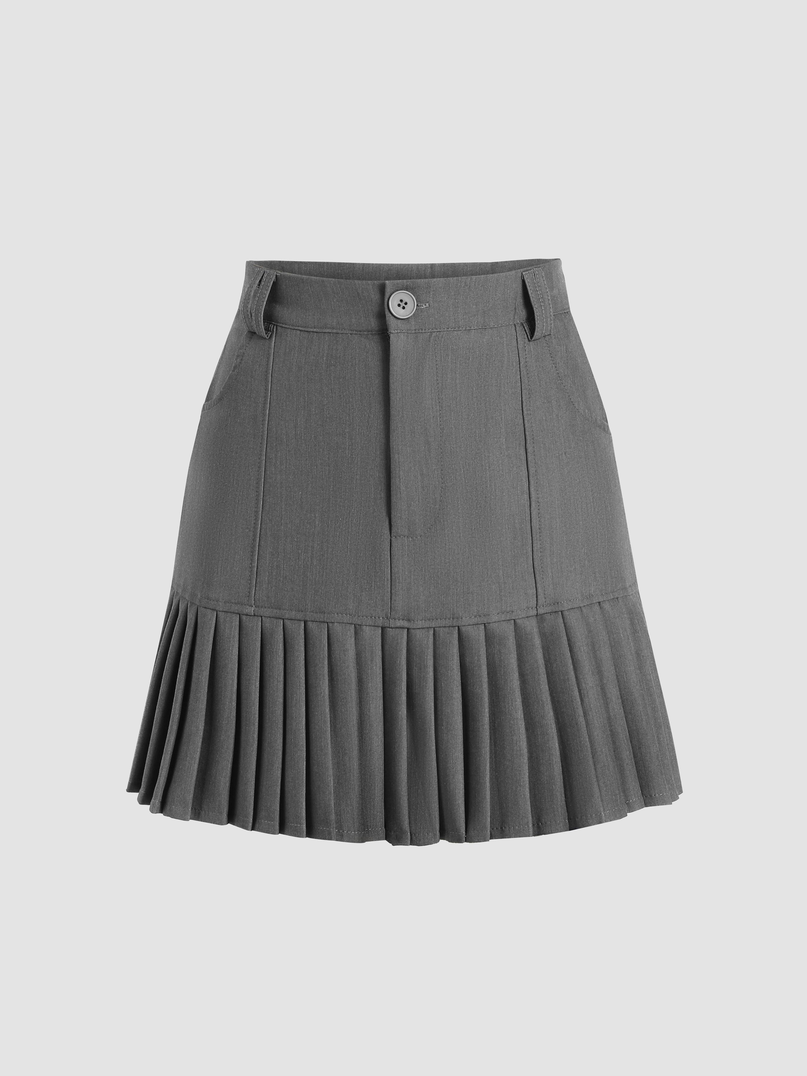 Solid Pleated Pocket Mini Skirt - Cider