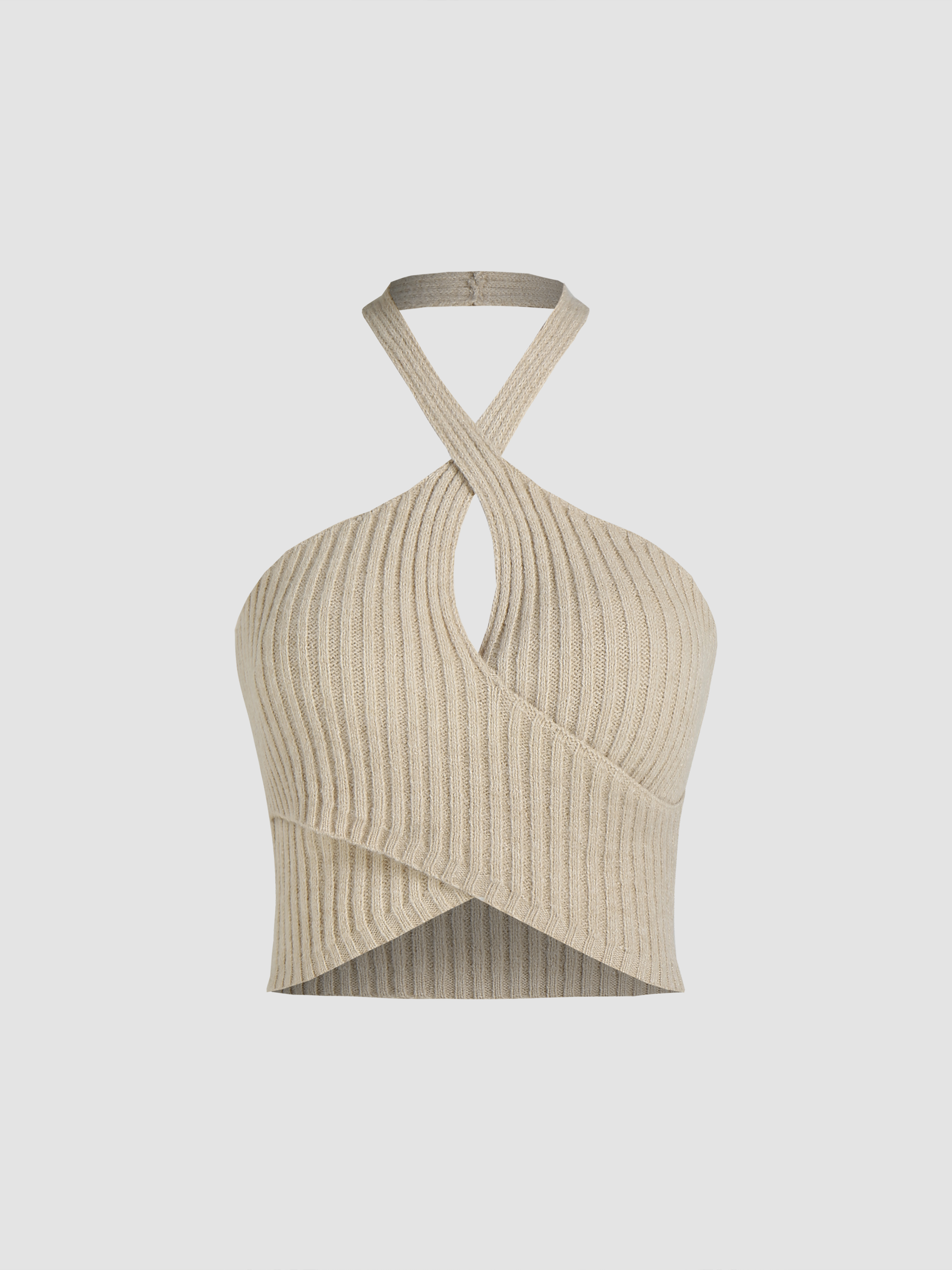 Halter Rib Knit Tank Top - Cider