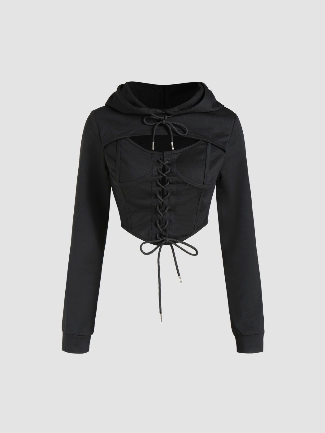 Solid Lace Up Crop Hoodie For Daily Casual Vacation