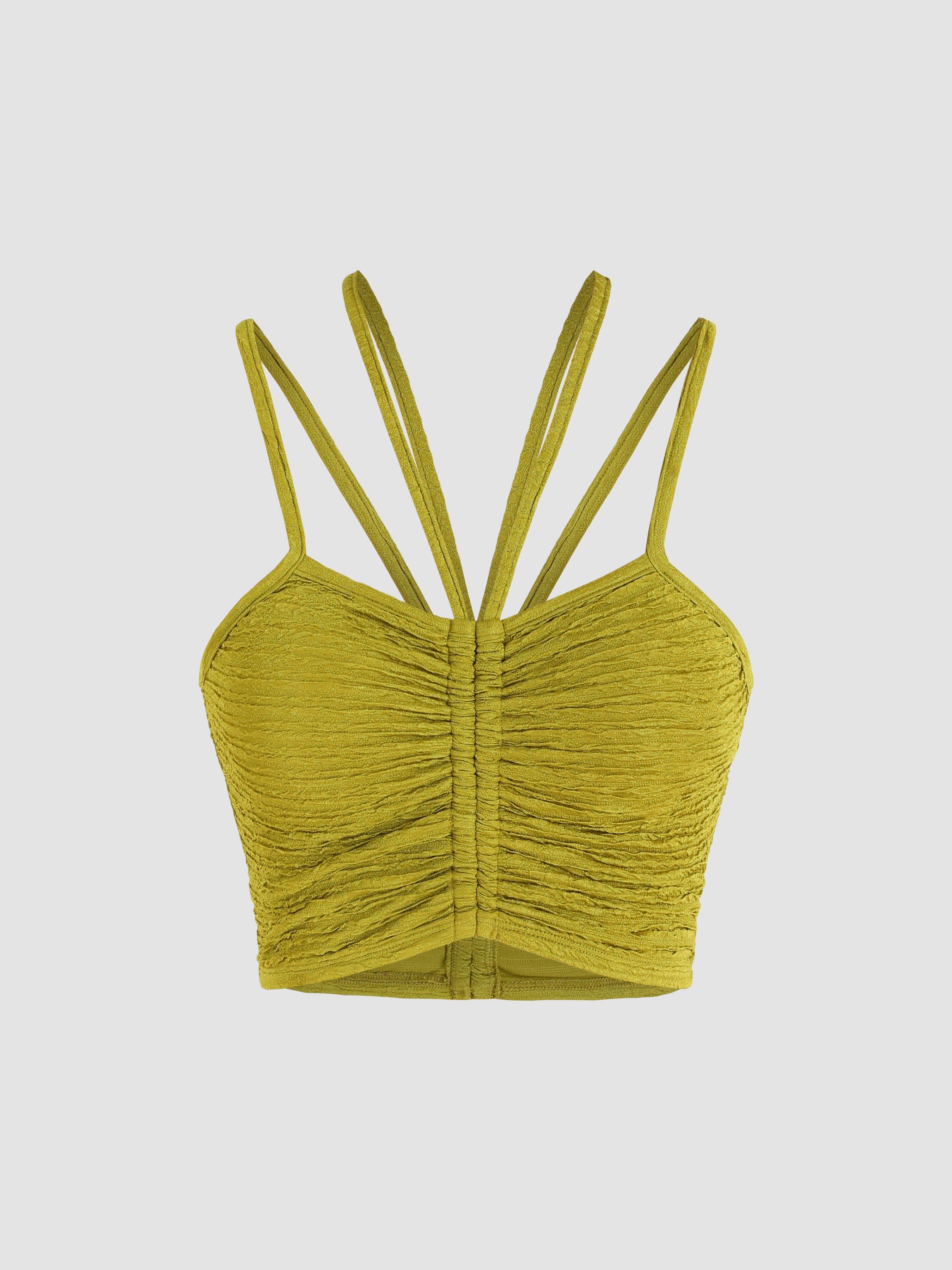 Solid Texture Ruched Crop Tank Top For Daily Casual Picnic