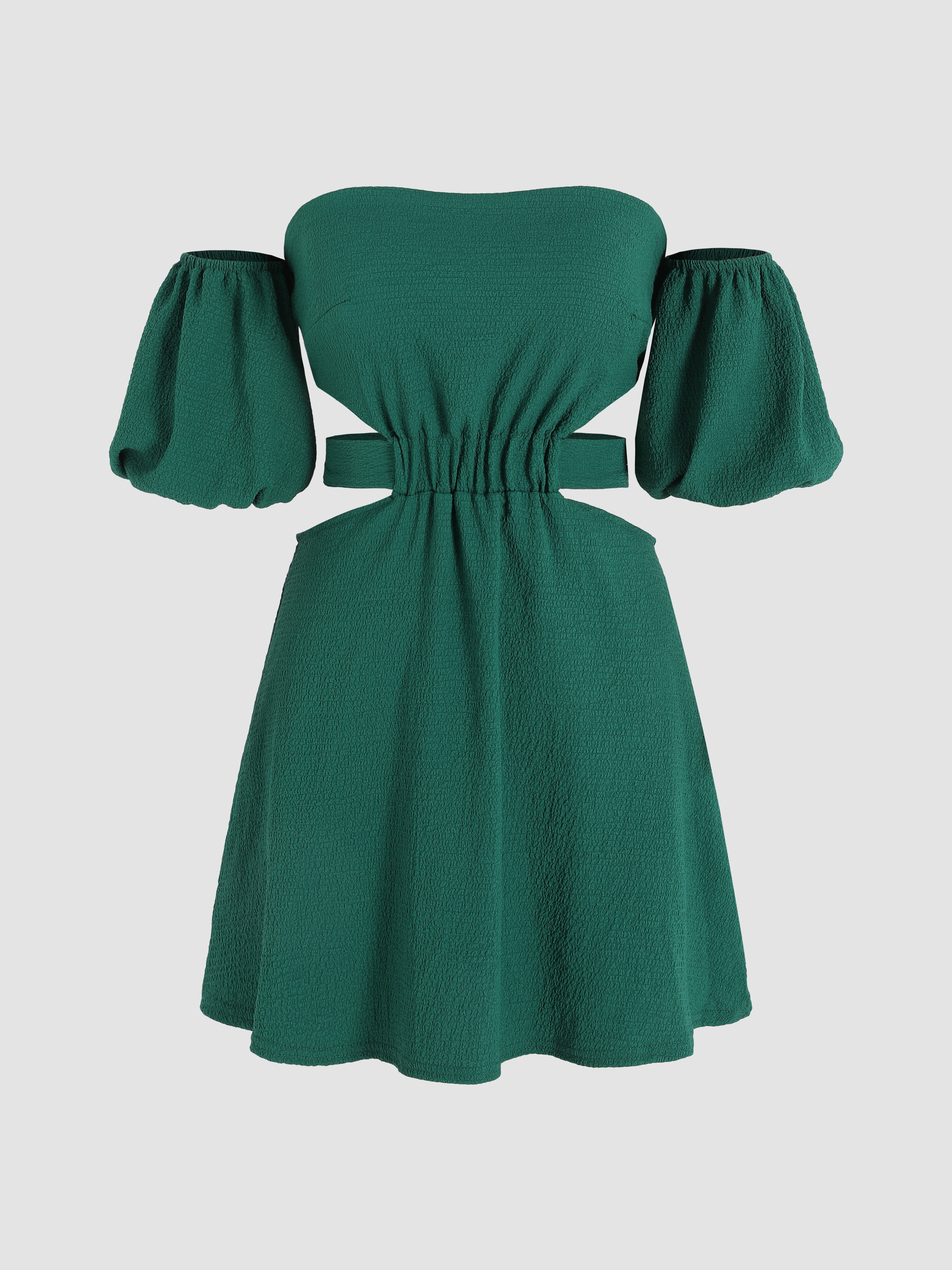 Texture Off Shoulder Cut Out Mini Dress - Cider