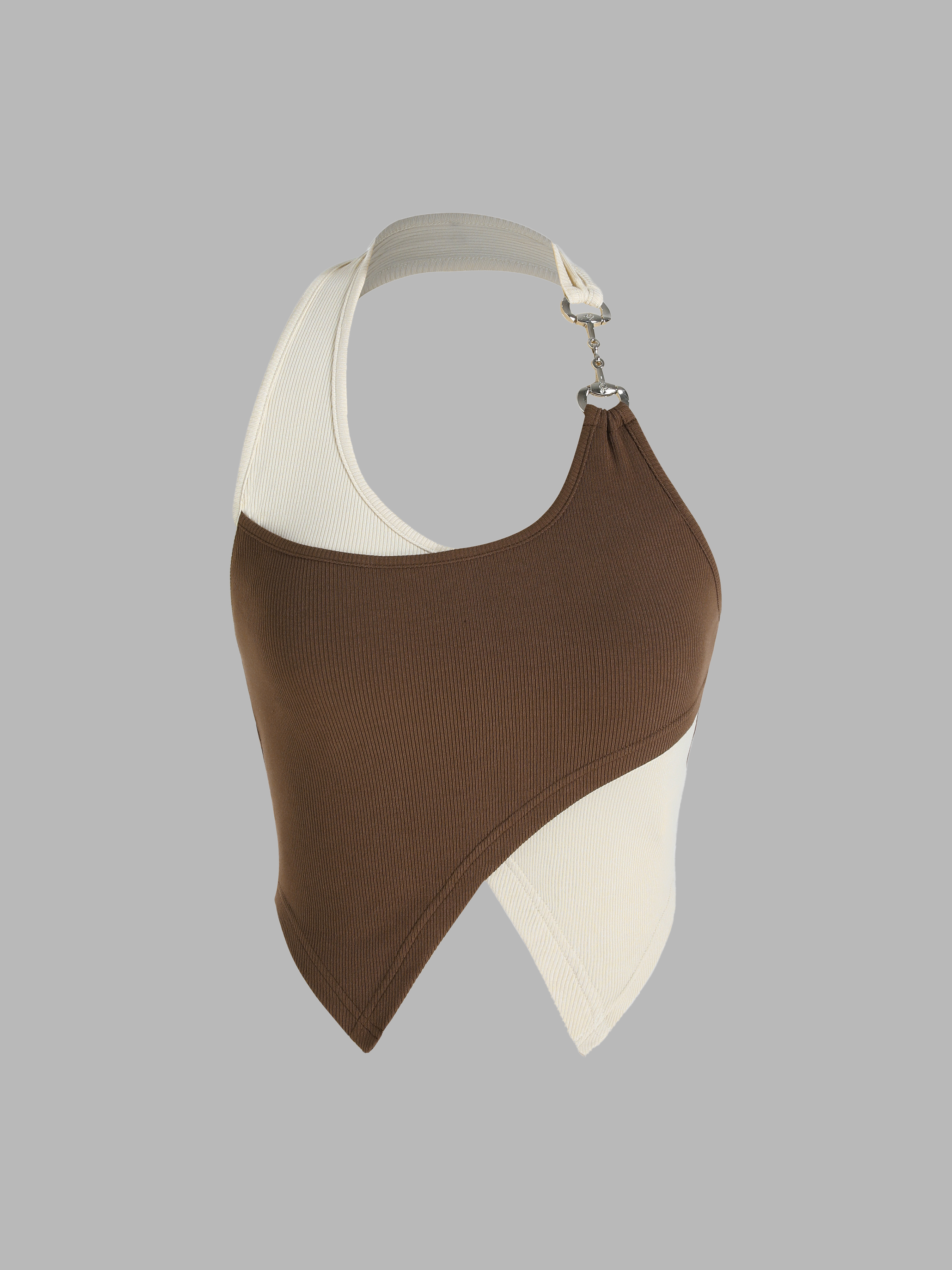 Rib Two Tone Chain Detail Crop Top For Music Festival/Live House Party ...