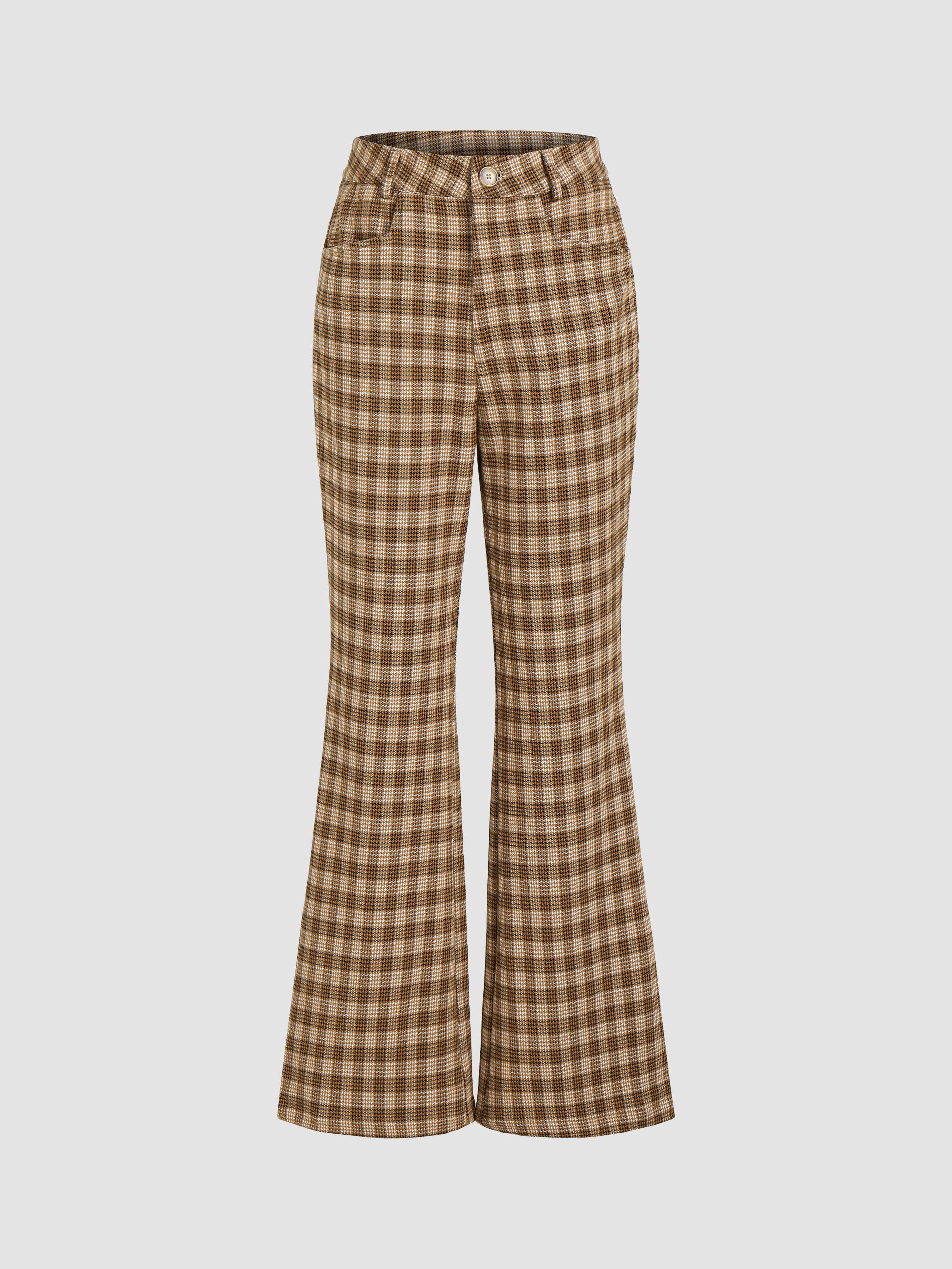 Houndstooth Pattern Flare Leg Pants Cider