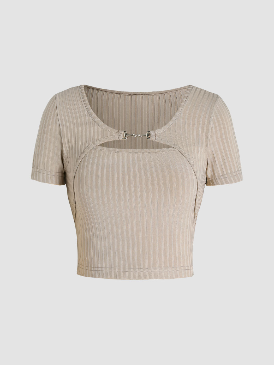 Rib Solid Cut Out Crop Tee For Exhibition