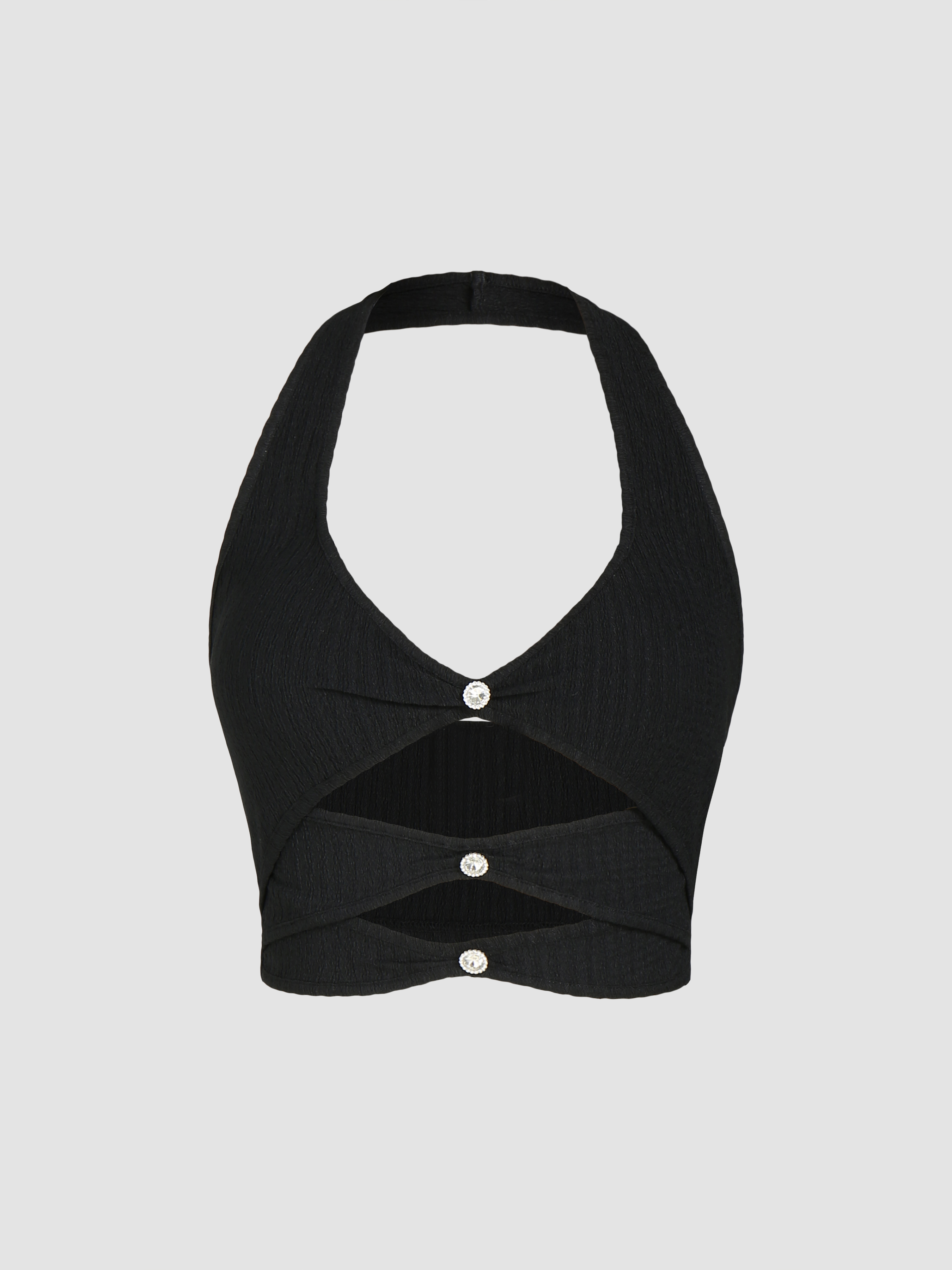 Solid Texture Halter Tank Top For Music Festival/Live House Party/Clubbing