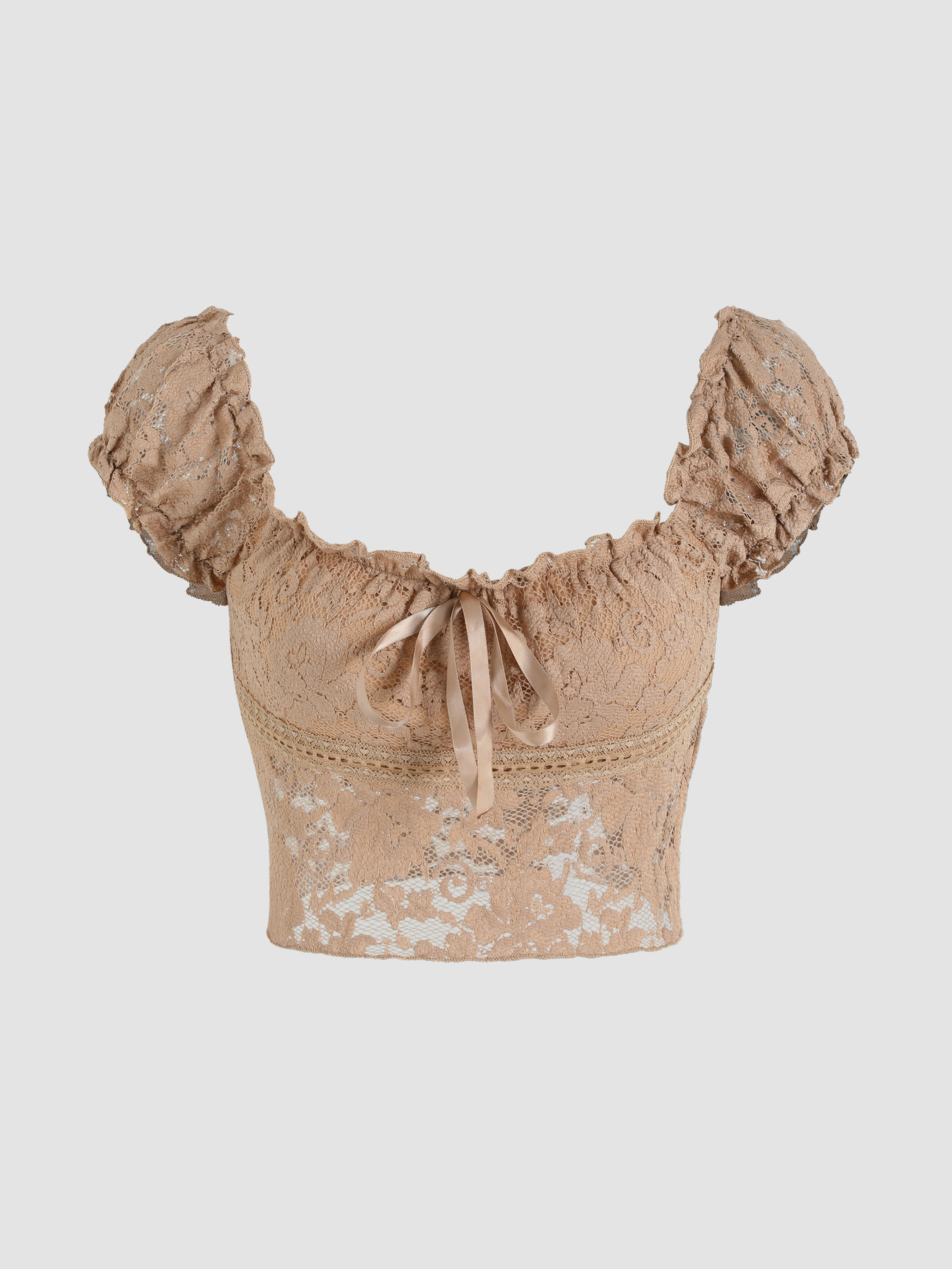 Lace Pattern Crop Baby Tee - Cider