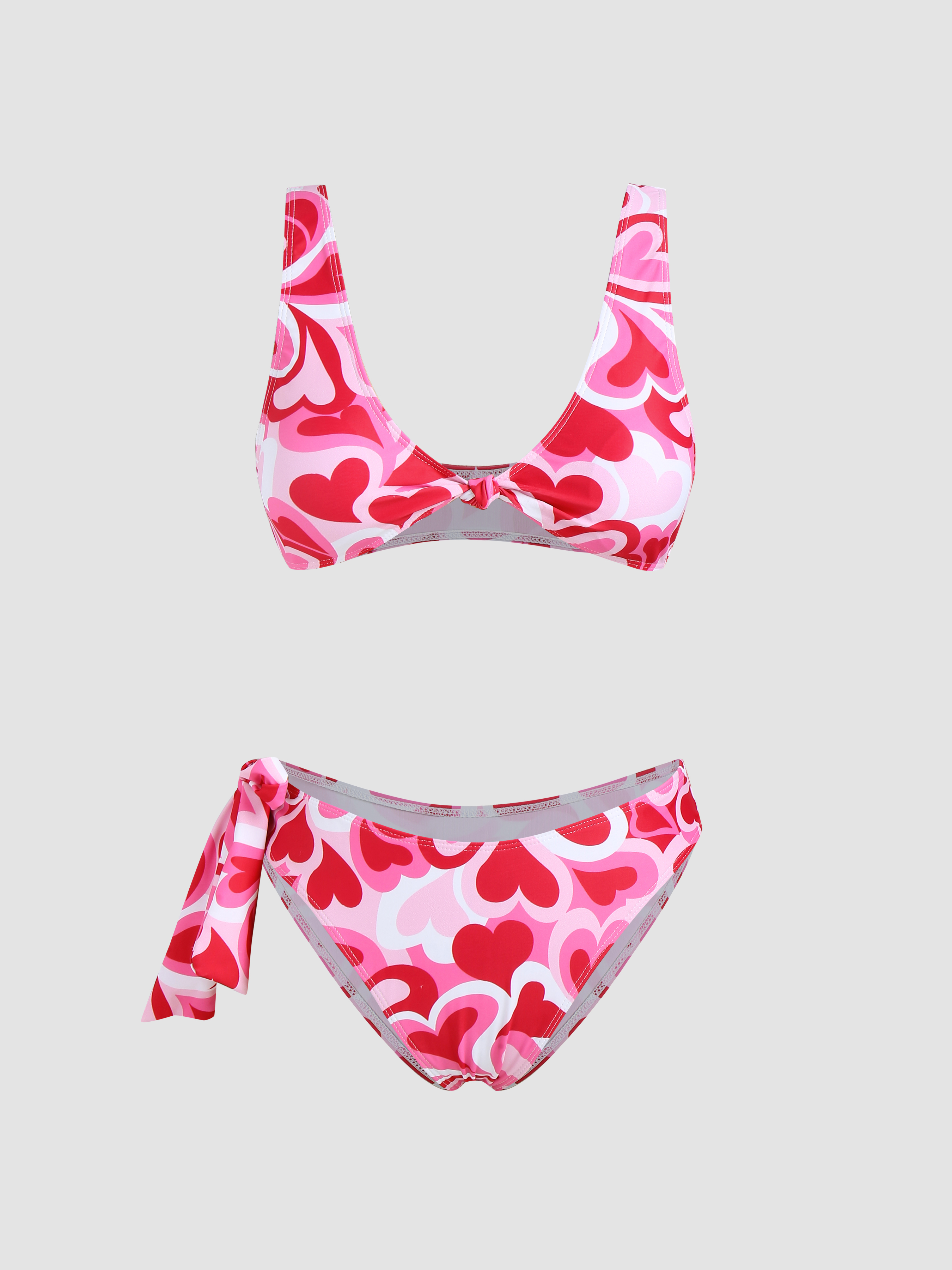 Heart Wave Knotted Bikini Swimsuit - Cider