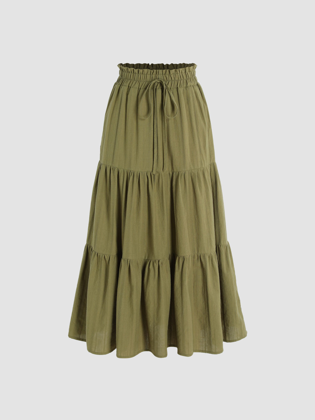 Long Skirts Woven Texture Knotted Ruffle Tiered Midi Skirt For Daily ...