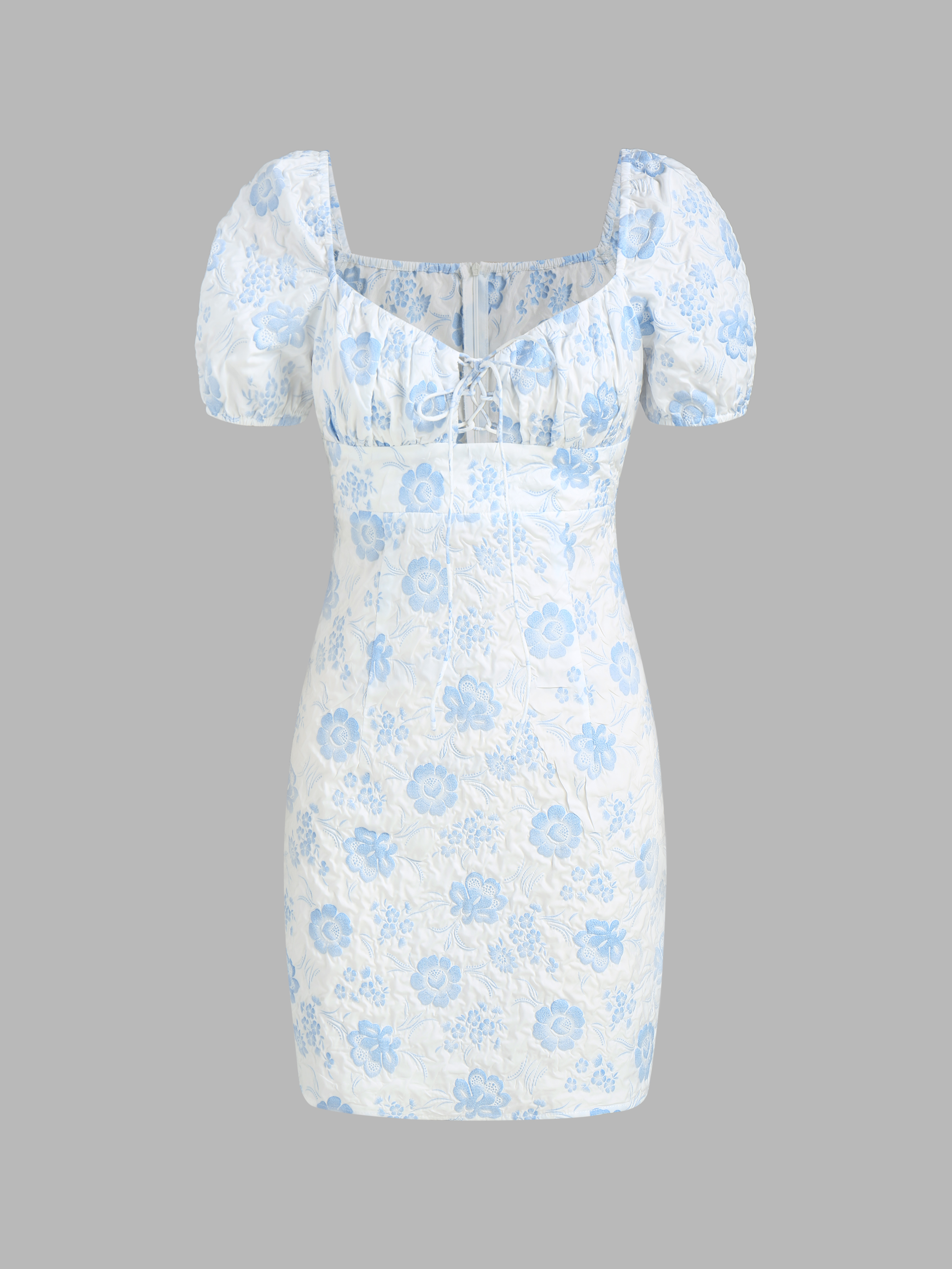 Floral Texture Knotted Mini Dress - Cider