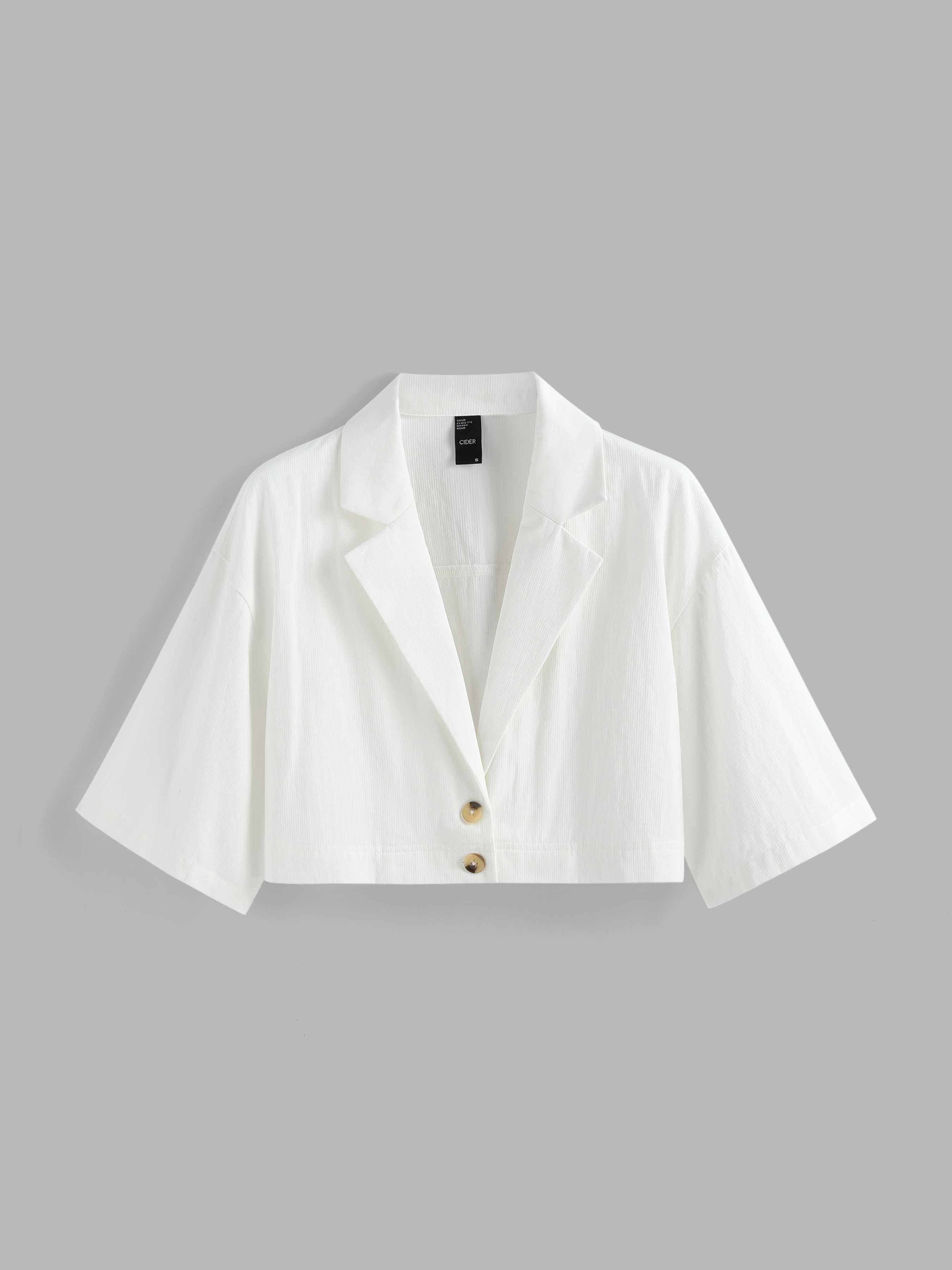 Solid Button Up Collar Crop Shirt - Cider