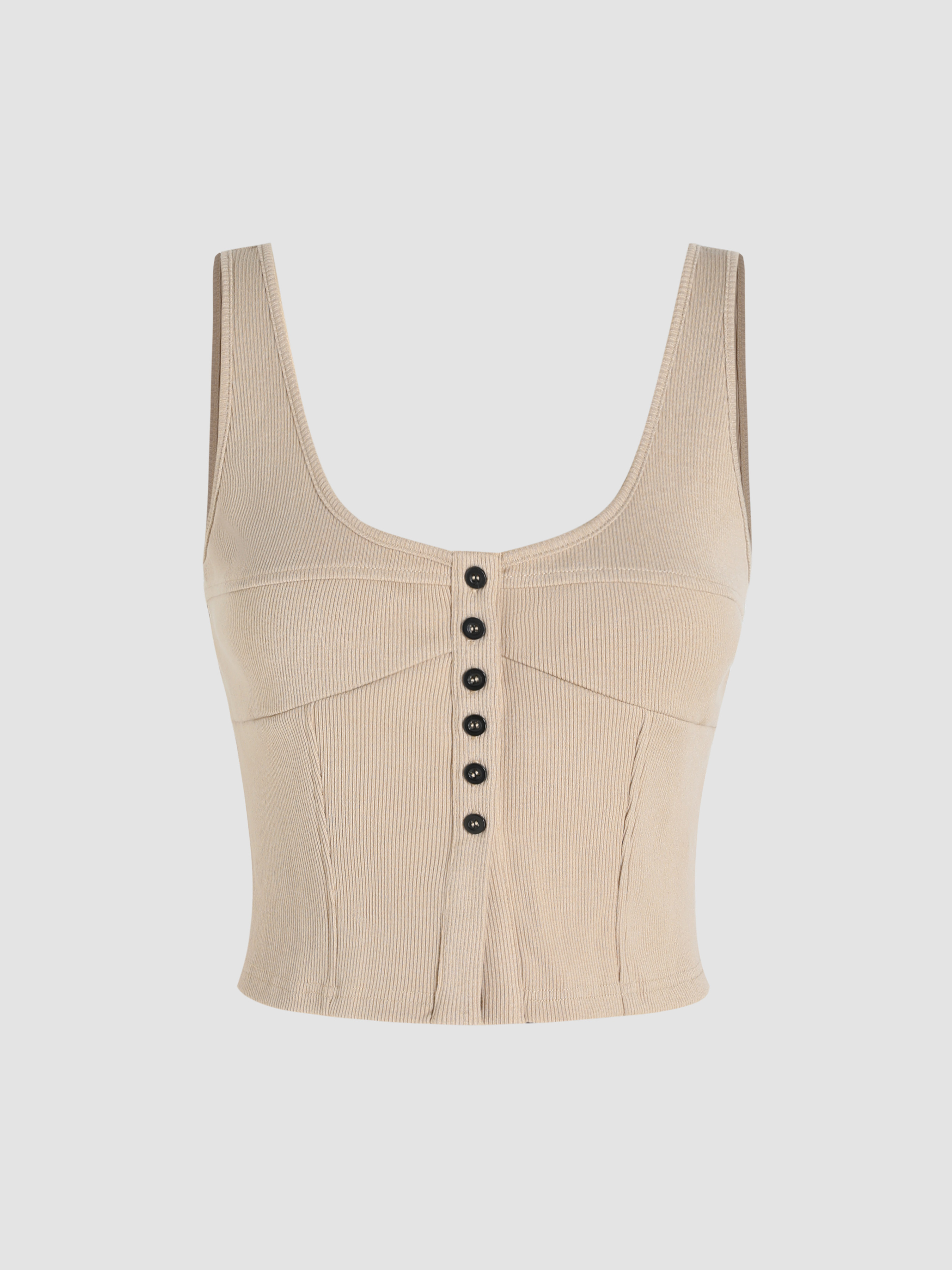 Rib Button Stitch Tank Top For Daily Casual Exhibition