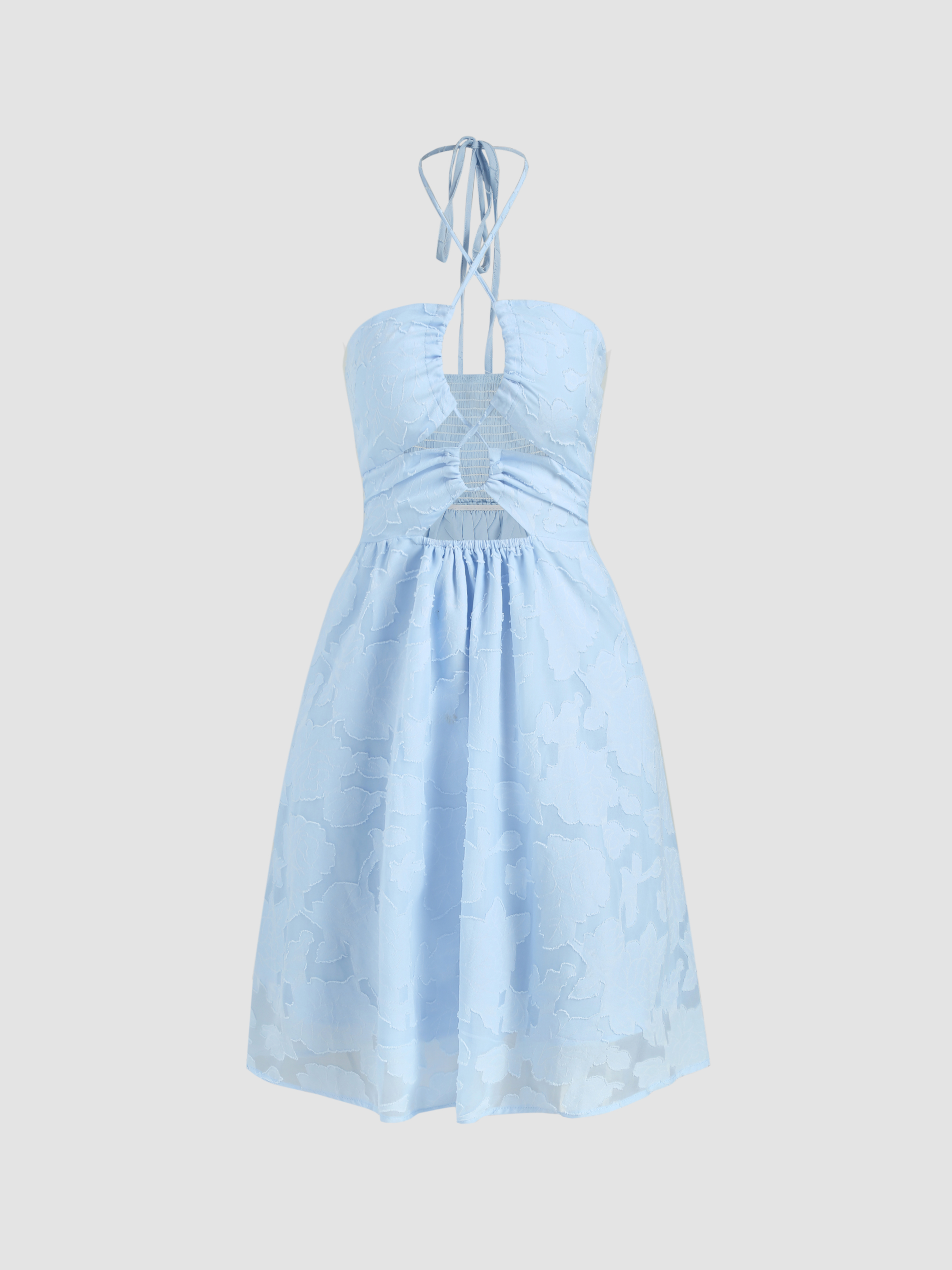 Solid Texture Ruffles Tie Neck Mini Dress - Cider