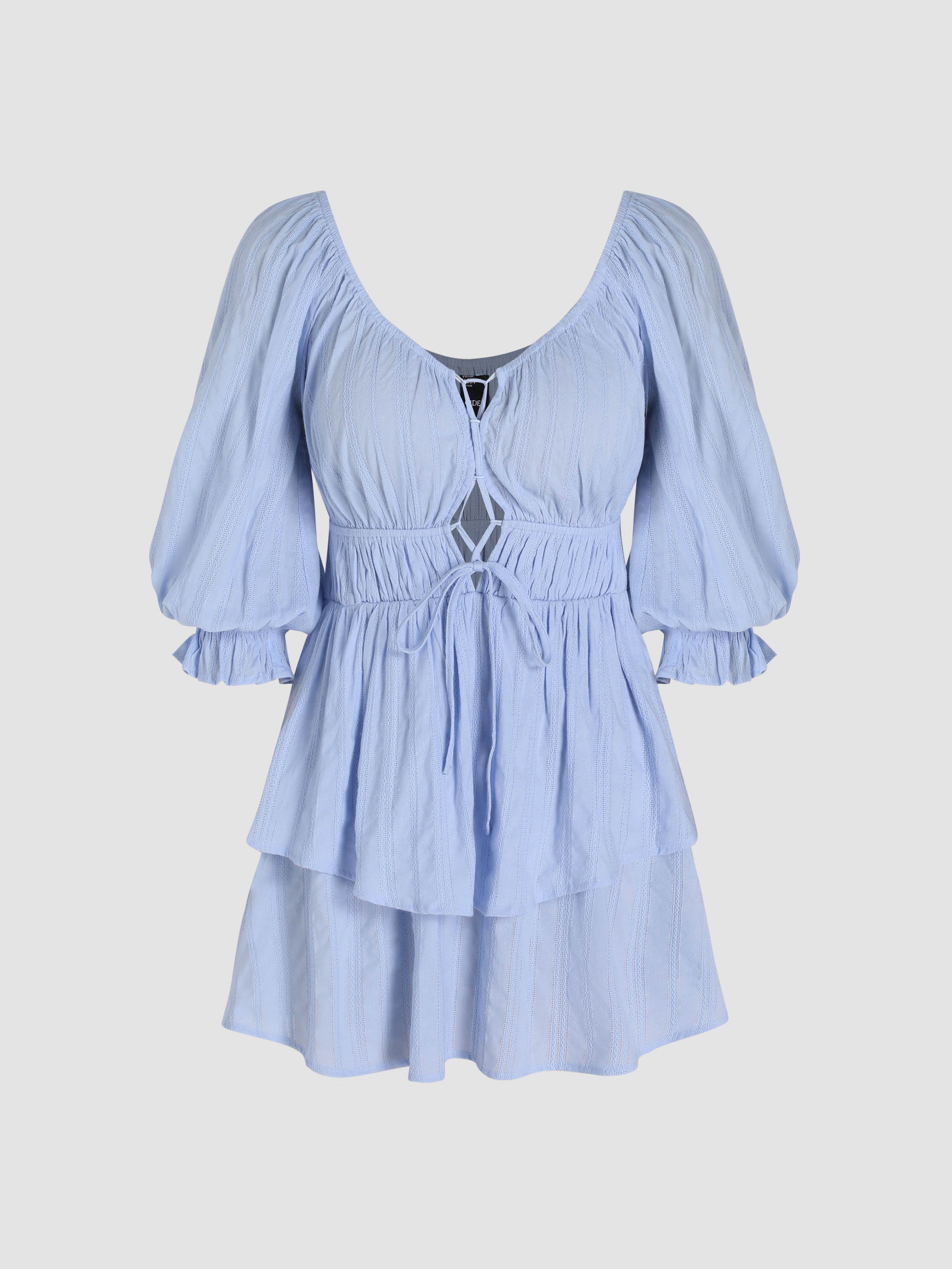 Texture Lace Up Layered Mini Dress For Vacation