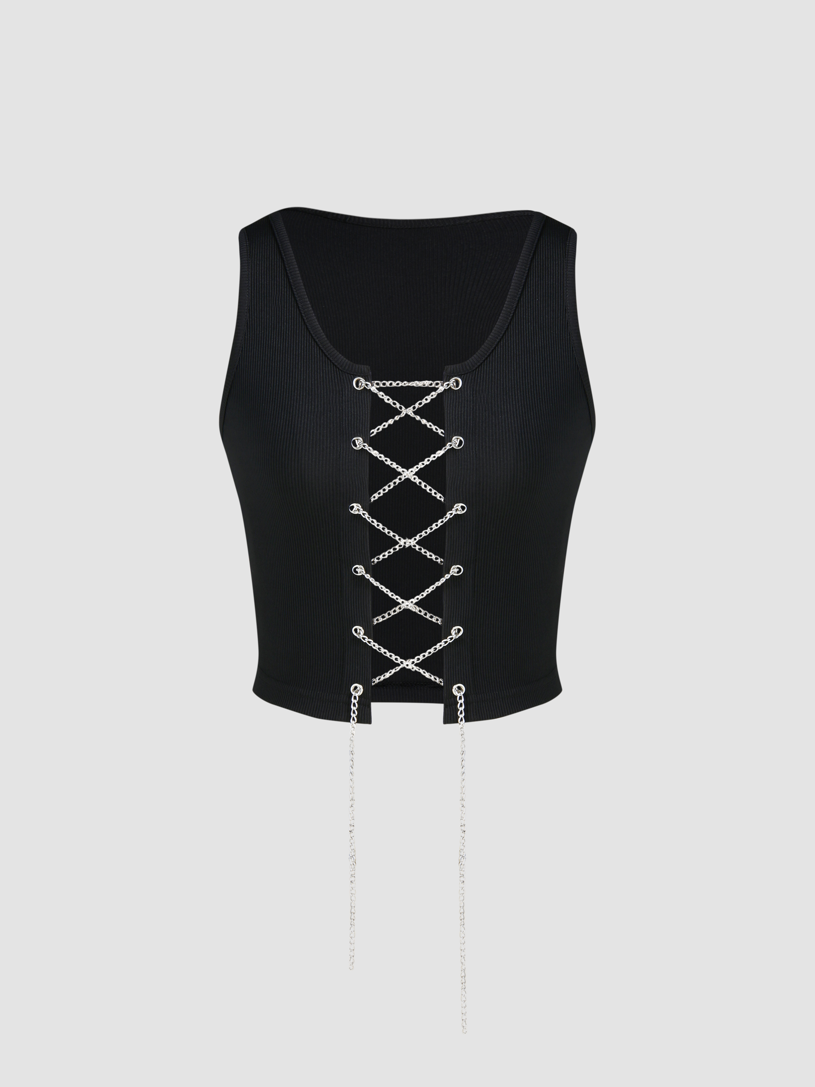 Rib Chain Detail Tank Top For Music Festival/Live House Party/Clubbing
