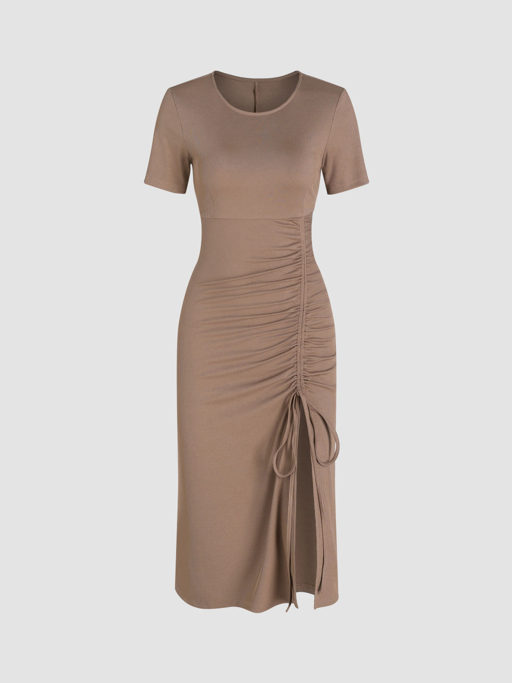 Solid Drawstring Slit Midi Dress For Exhibition Vacation