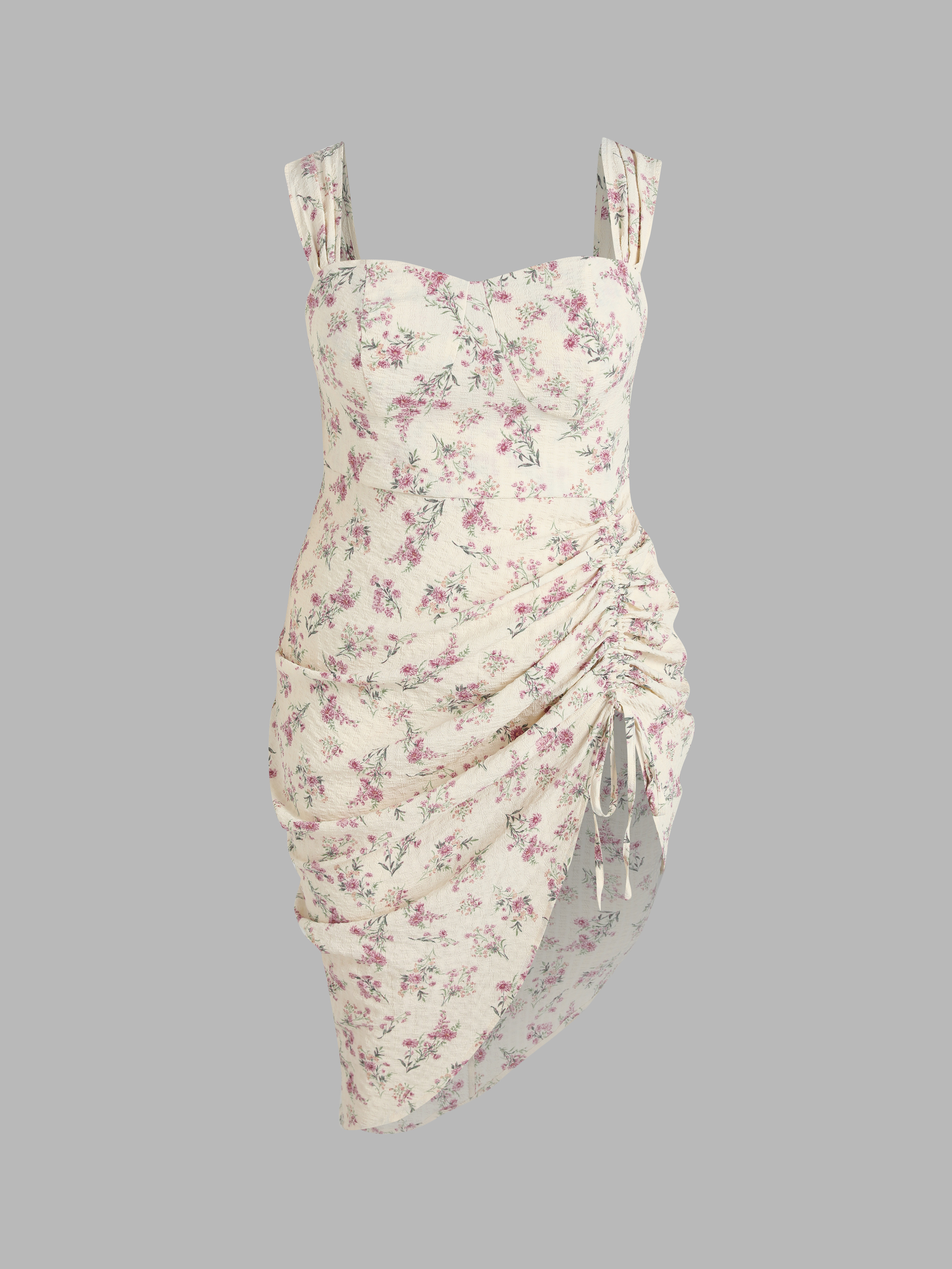 Curve & Plus Floral Asymmetrical Ruffle Ruched Midi Dress For Daily ...