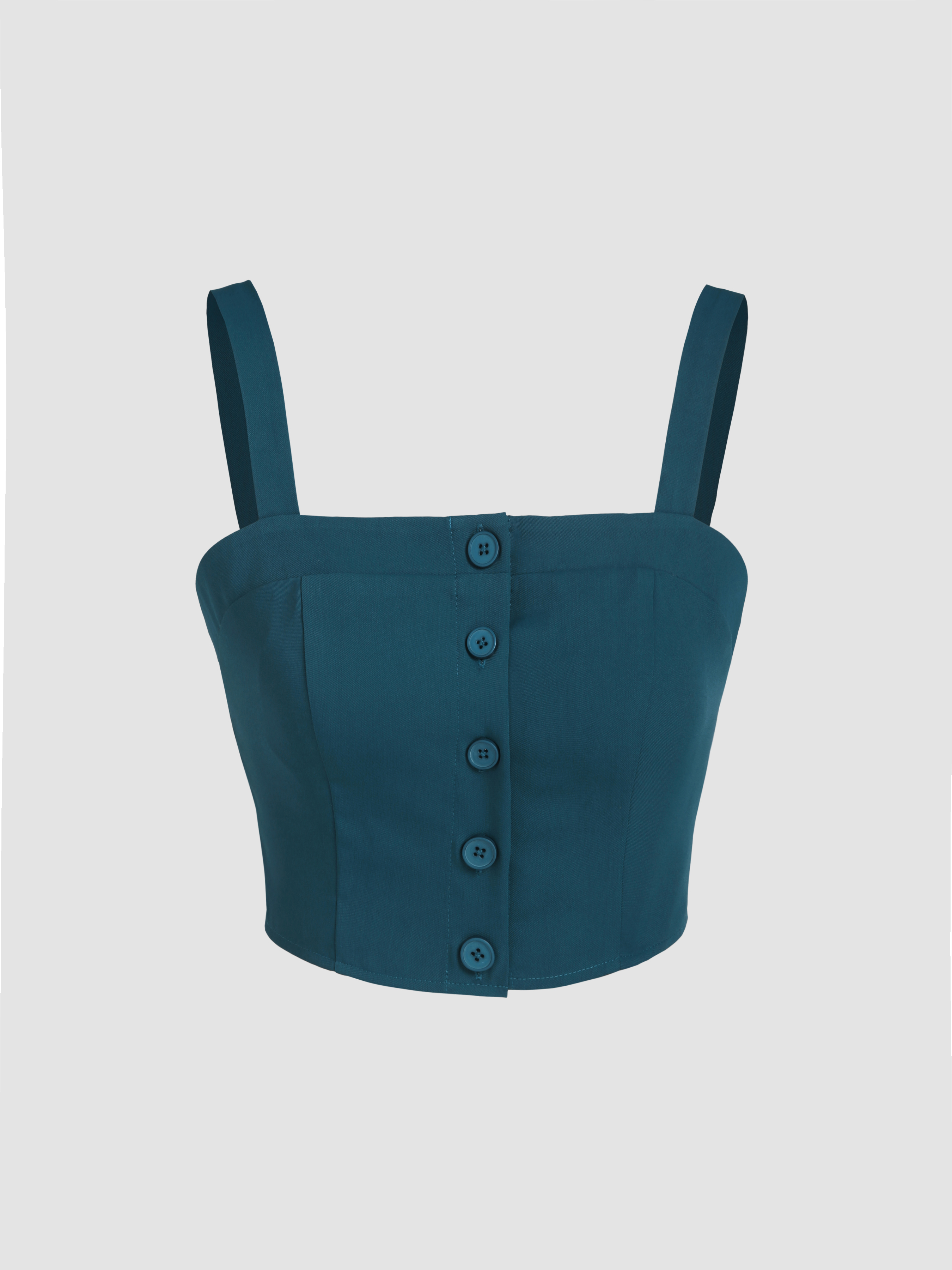 Solid Button Up Crop Tank Top For Exhibition Coffee Shop