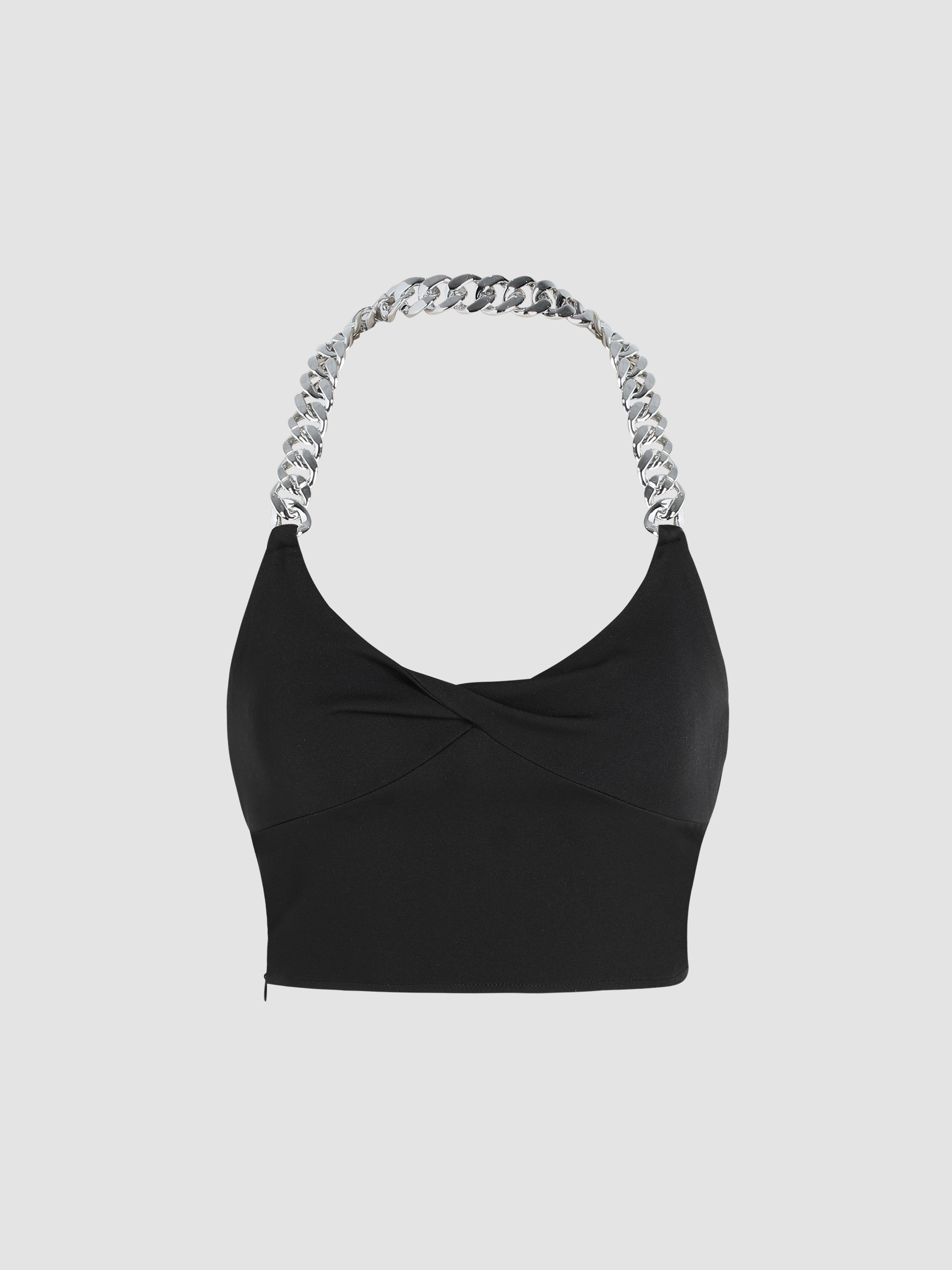 Solid Chain Detail Halter Top - Cider