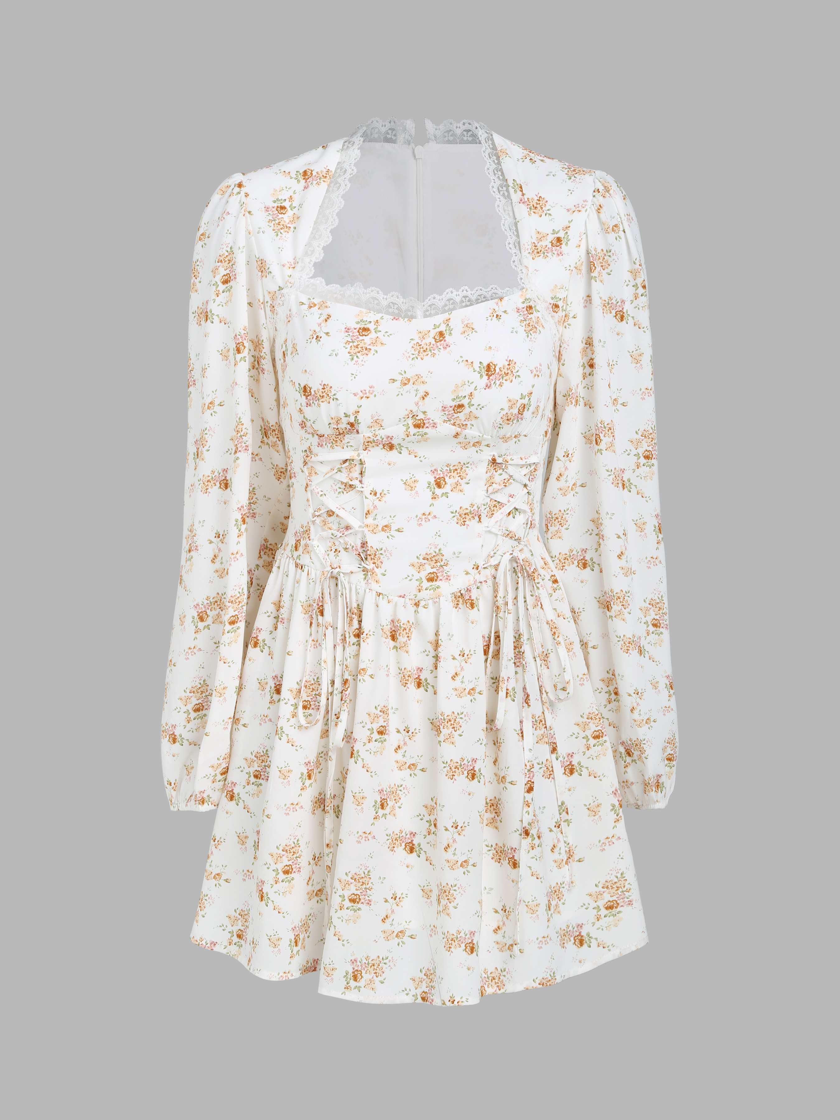 Lace Trim Drawstring Mini Dress For Outdoor Vacation