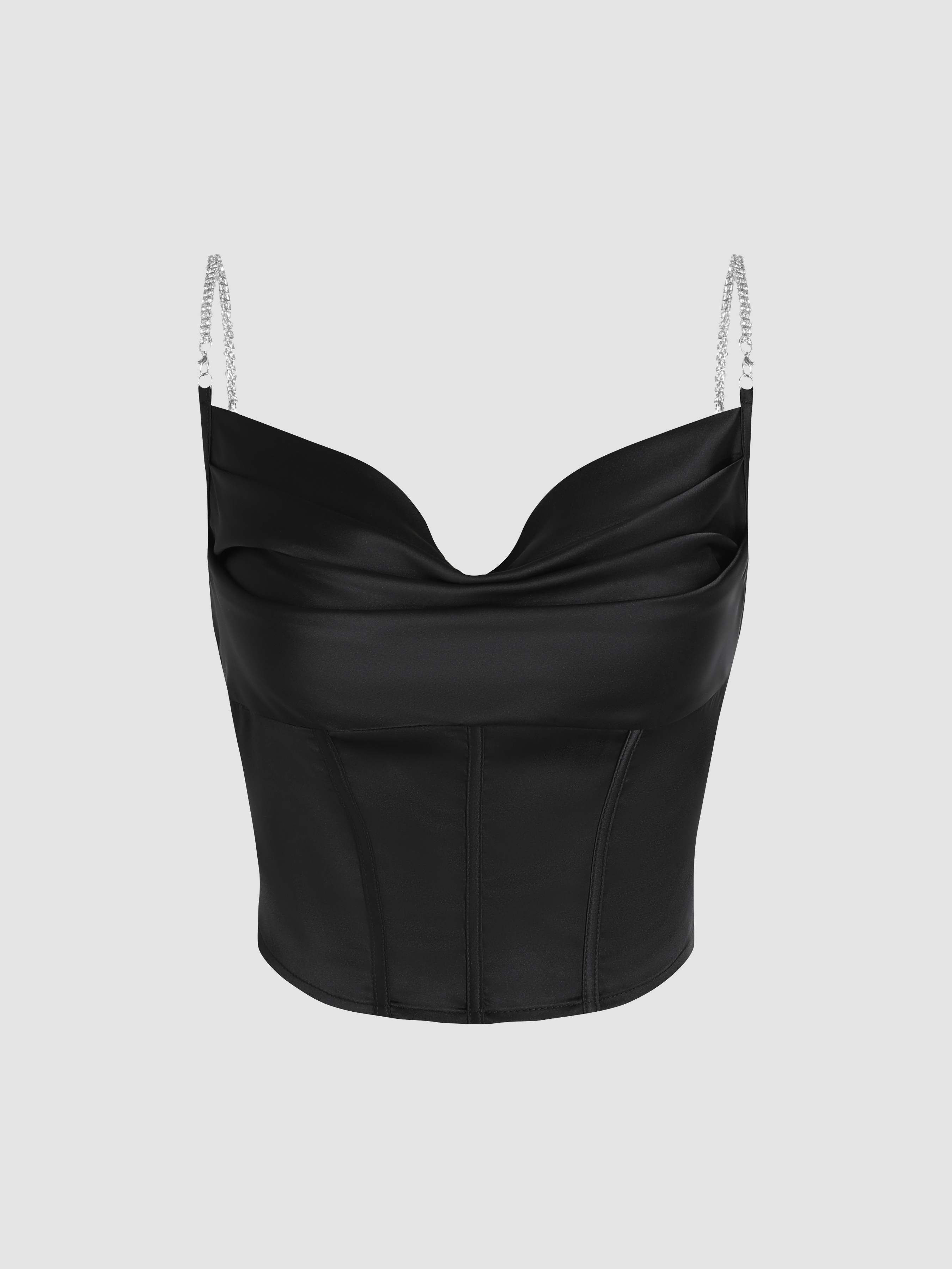 Cowl Neck Rhinestone Chain Tank Top - Cider